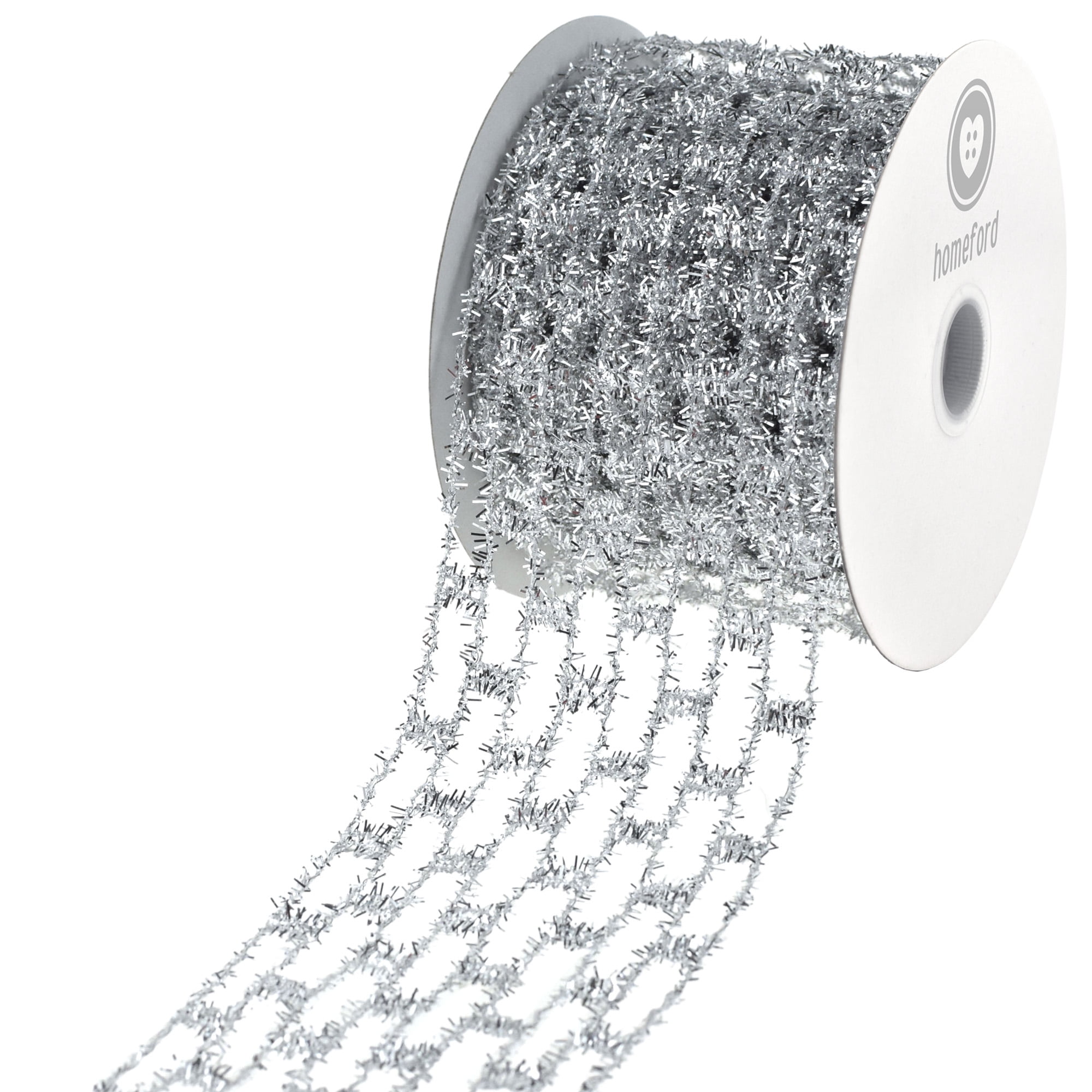 HOMEFORD Christmas Expandable Sparkle Tinsel Wired Ribbon, 2-1/2-inch ...