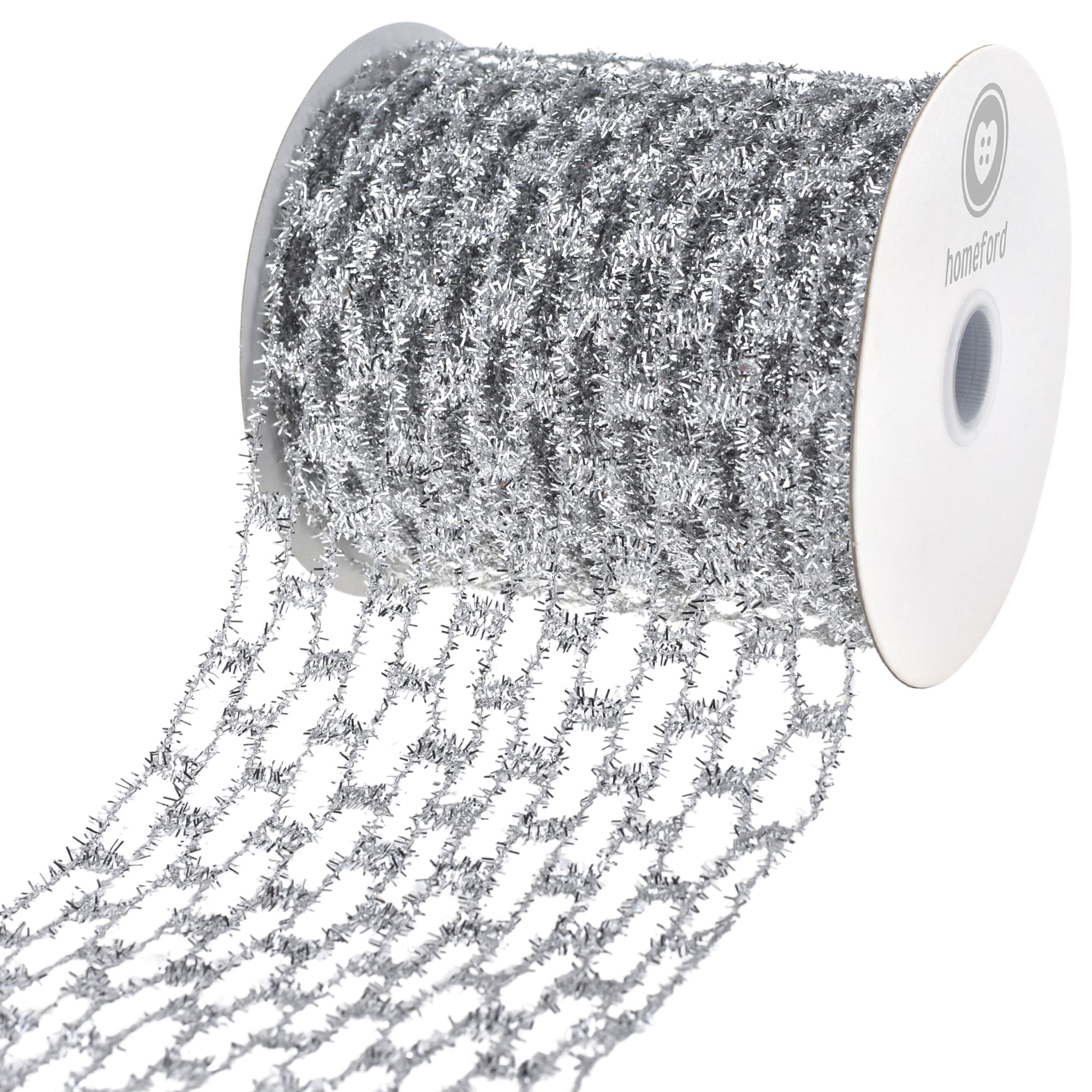 HOMEFORD Christmas Expandable Sparkle Tinsel Wired Ribbon, 4-inch, 10 ...