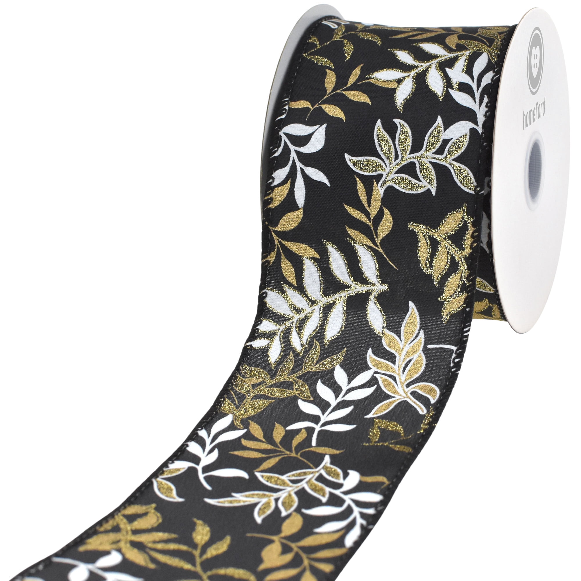 HOMEFORD Christmas Pressed Branches Satin Wired Ribbon, 2-1/2-inch, 10 ...