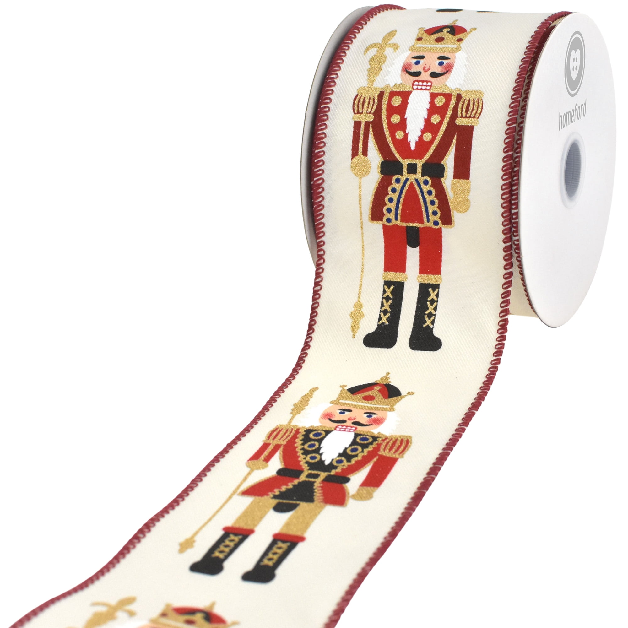 HOMEFORD Christmas Regal Nutcrackers Faux Linen Wired Ribbon, 2-1/2 ...
