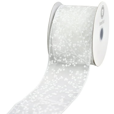 HOMEFORD Christmas Blueberry Branch Faux Linen Wired Ribbon, 2-1/2-inch ...