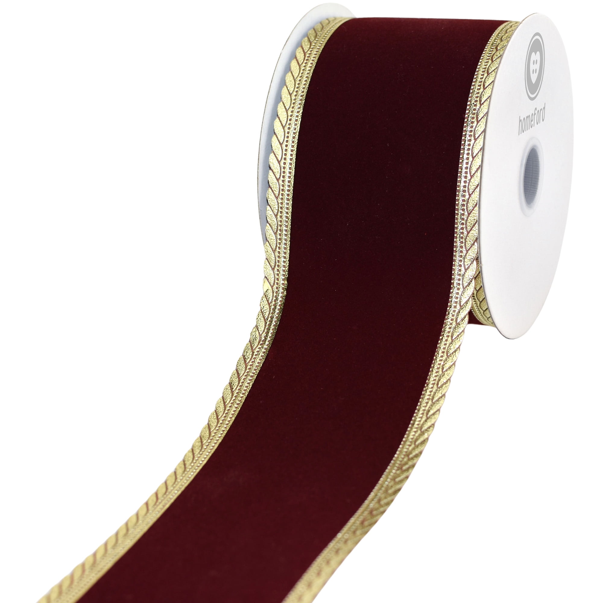 HOMEFORD Christmas Velvet Metallic Scalloped Edge Wired Ribbon, 2-1/2 ...