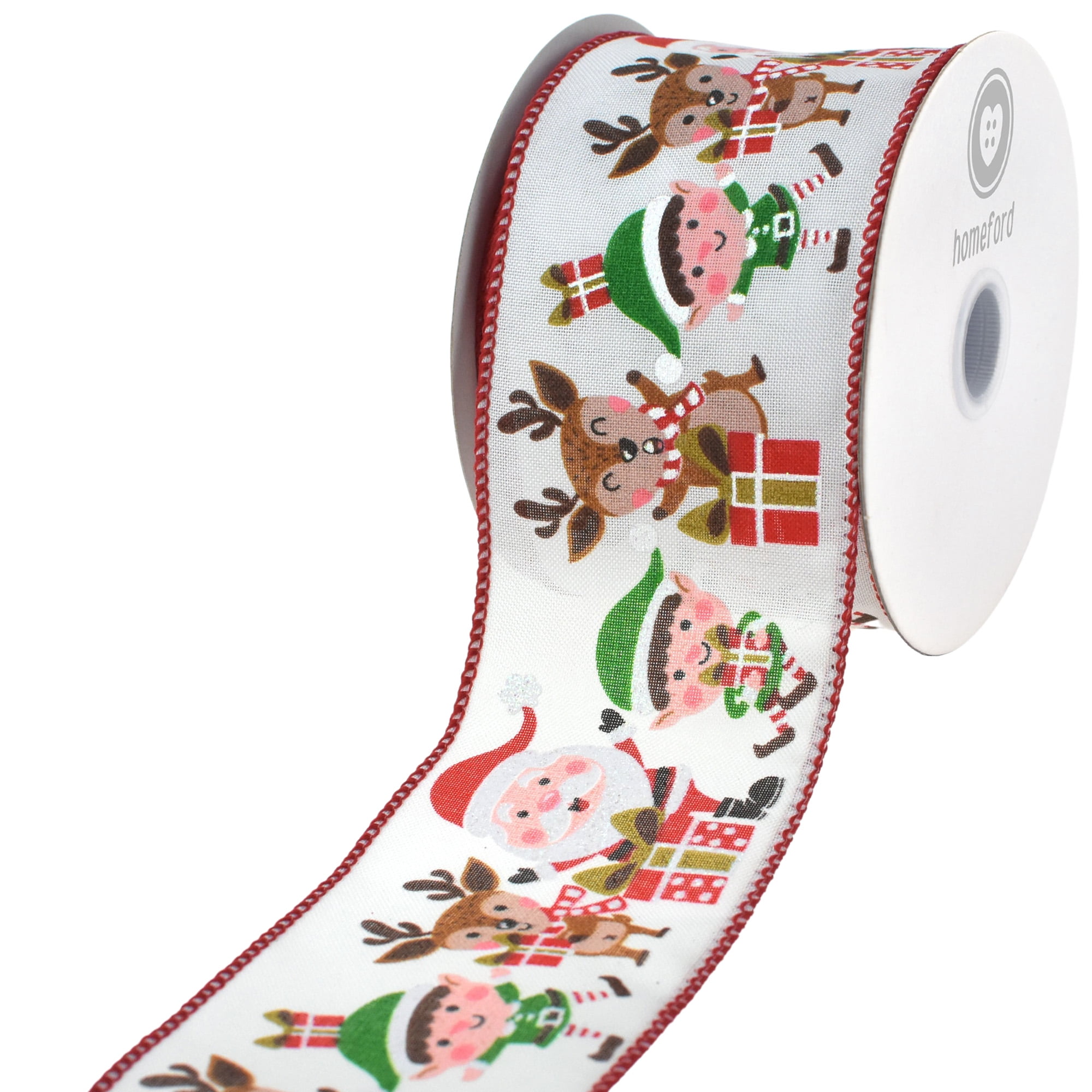 HOMEFORD Christmas Waving Santa Elf and Reindeer Wired Ribbon, 2-1/2 ...