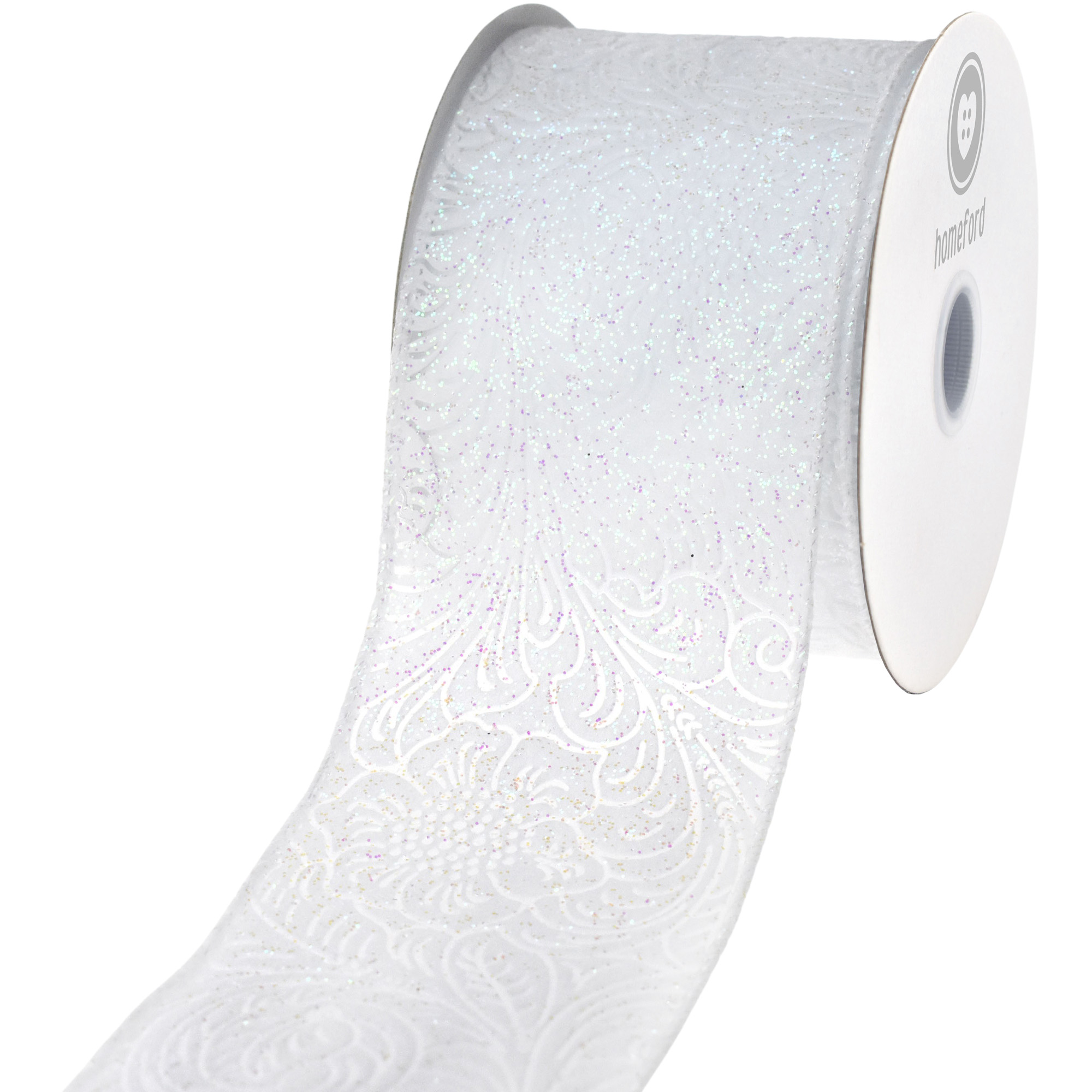 HOMEFORD Embossed Glittered Flowers Polypropylene Wired Ribbon, 2-1/2 ...