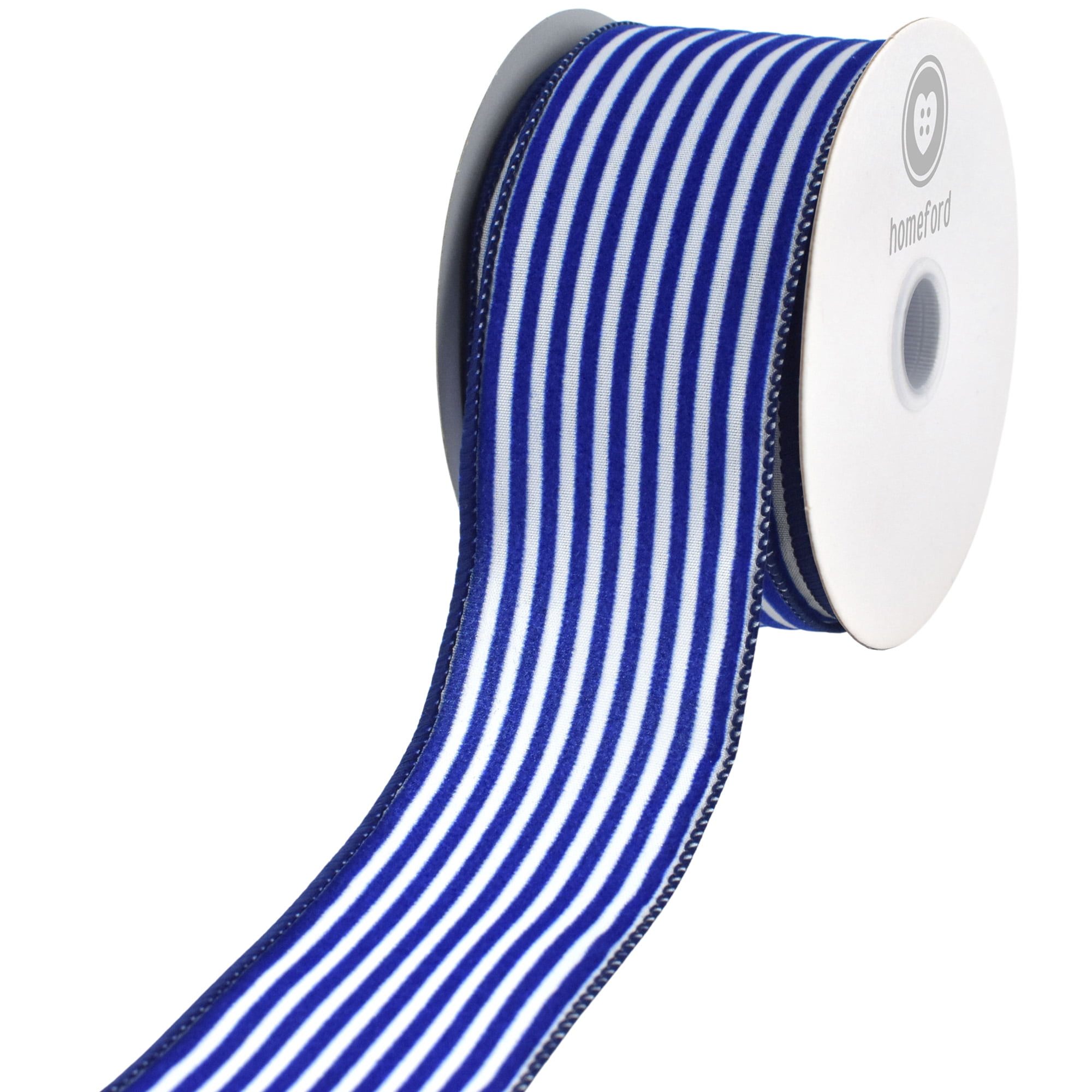 HOMEFORD Flocked Stripes Satin Wired Ribbon, 2-1/2-inch, 10-yard, Royal ...