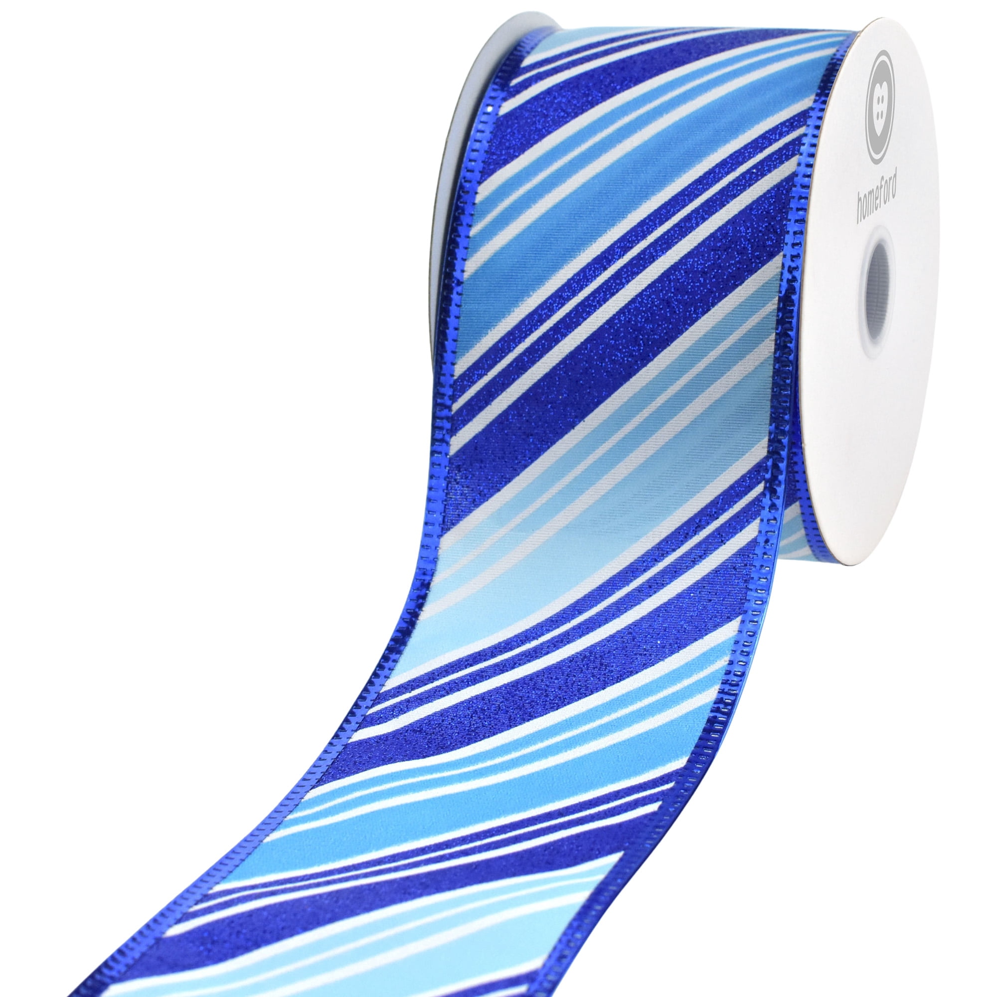 HOMEFORD Glittered Diagonal Stripes Metallic Edge Satin Wired Ribbon, 2 ...