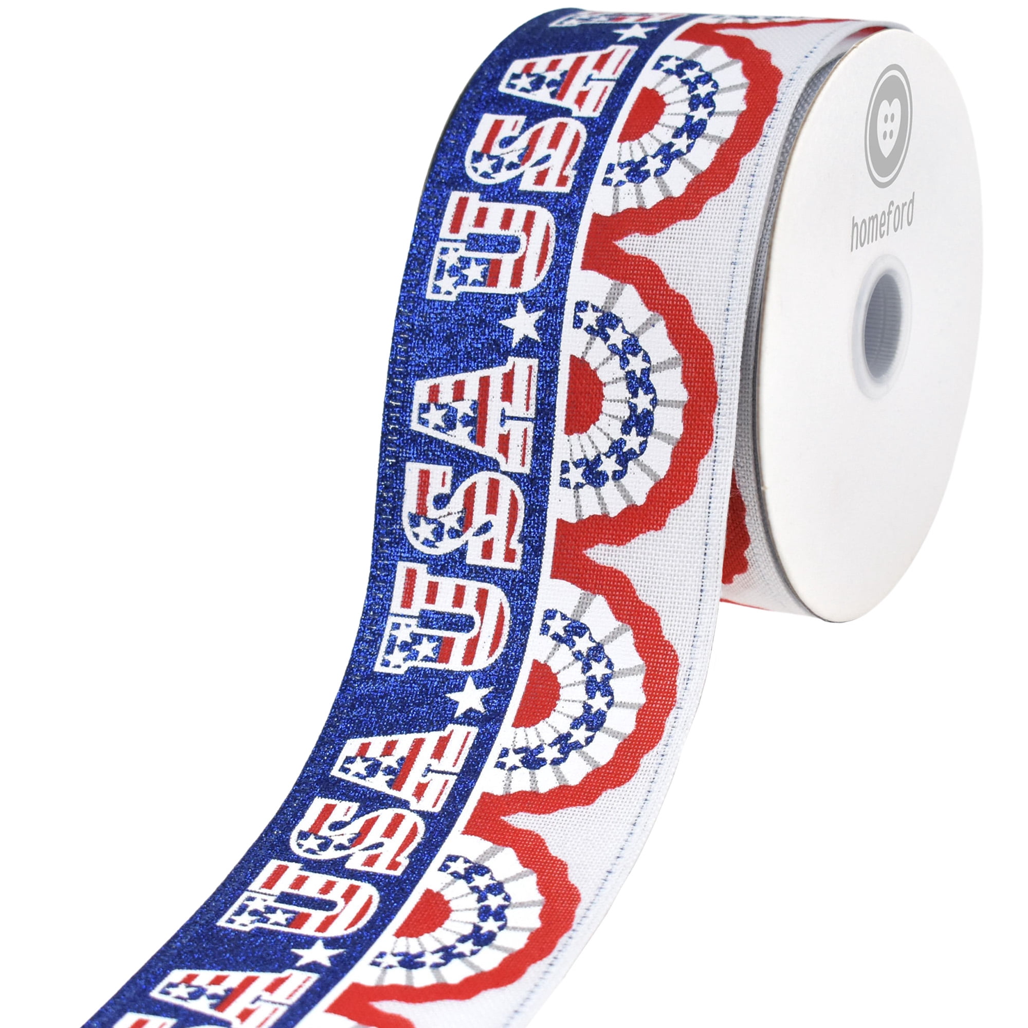 HOMEFORD Patriotic Pleated Fan Flags Faux Linen Wired Ribbon, 2-1/2 ...