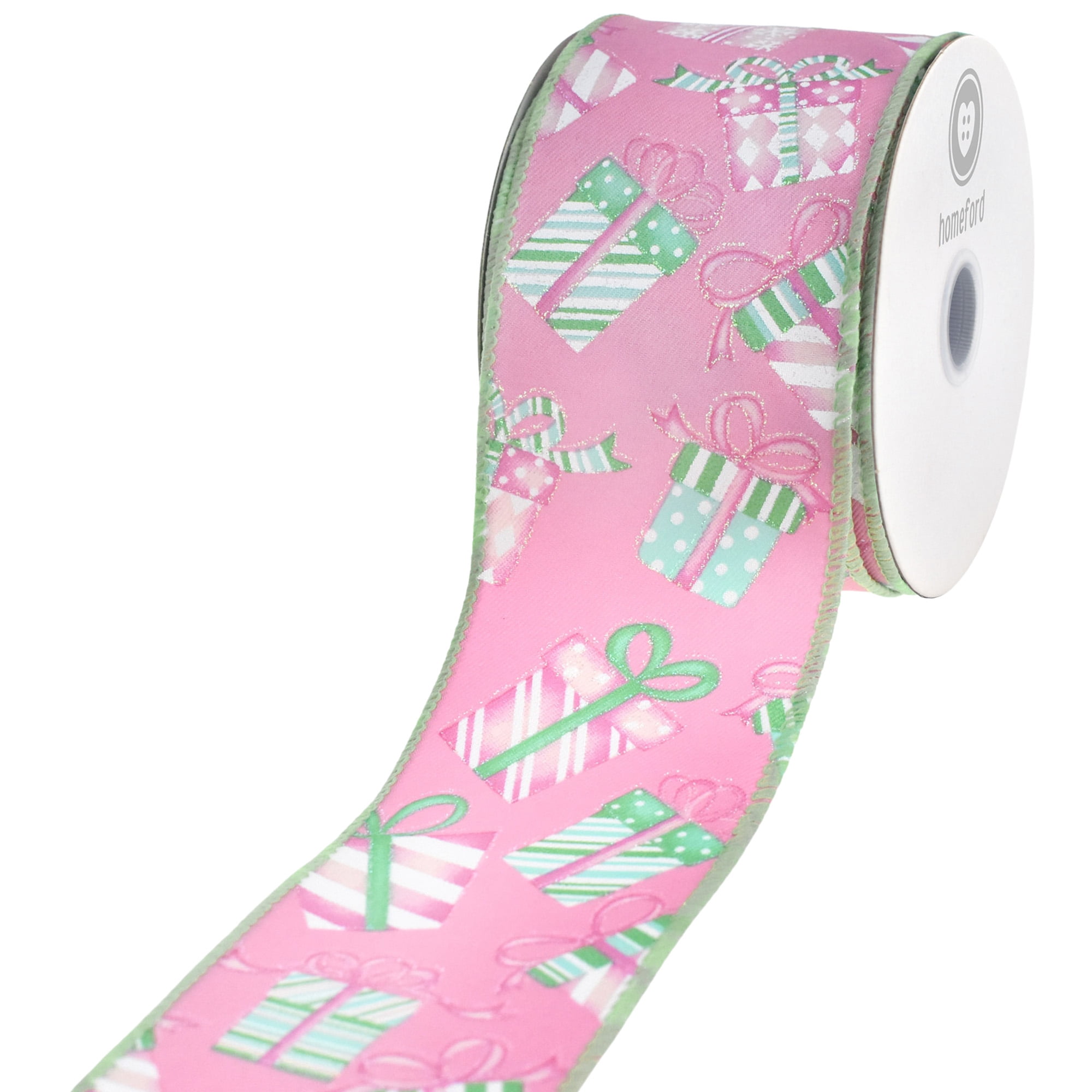 HOMEFORD Wrapped Christmas Gifts Faux Linen Wired Ribbon, 2-1/2-inch ...