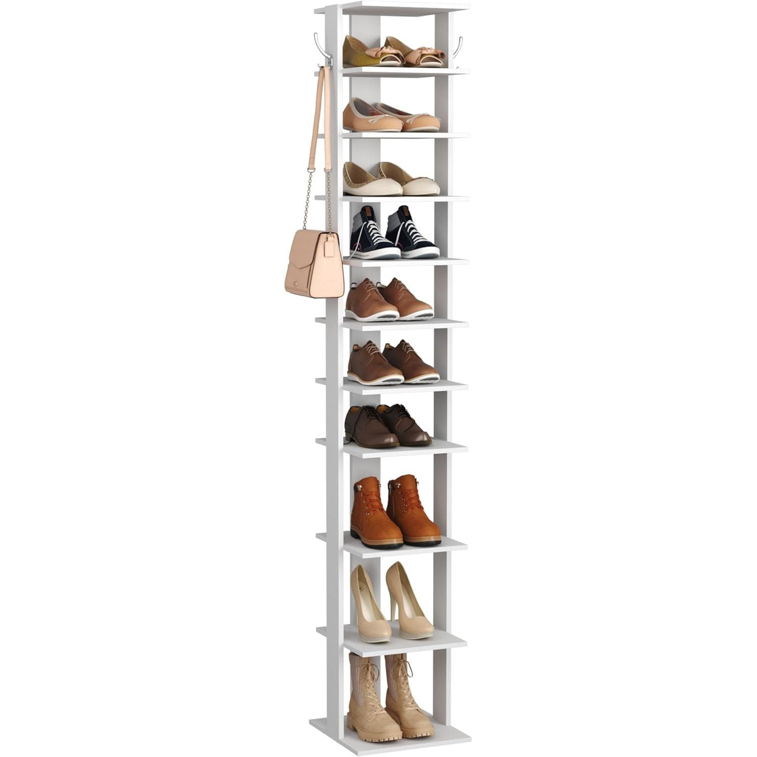 HOMEFORT 10-Tier Vertical Shoe Rack, Corner Shoe Tower, Slim Shoe ...