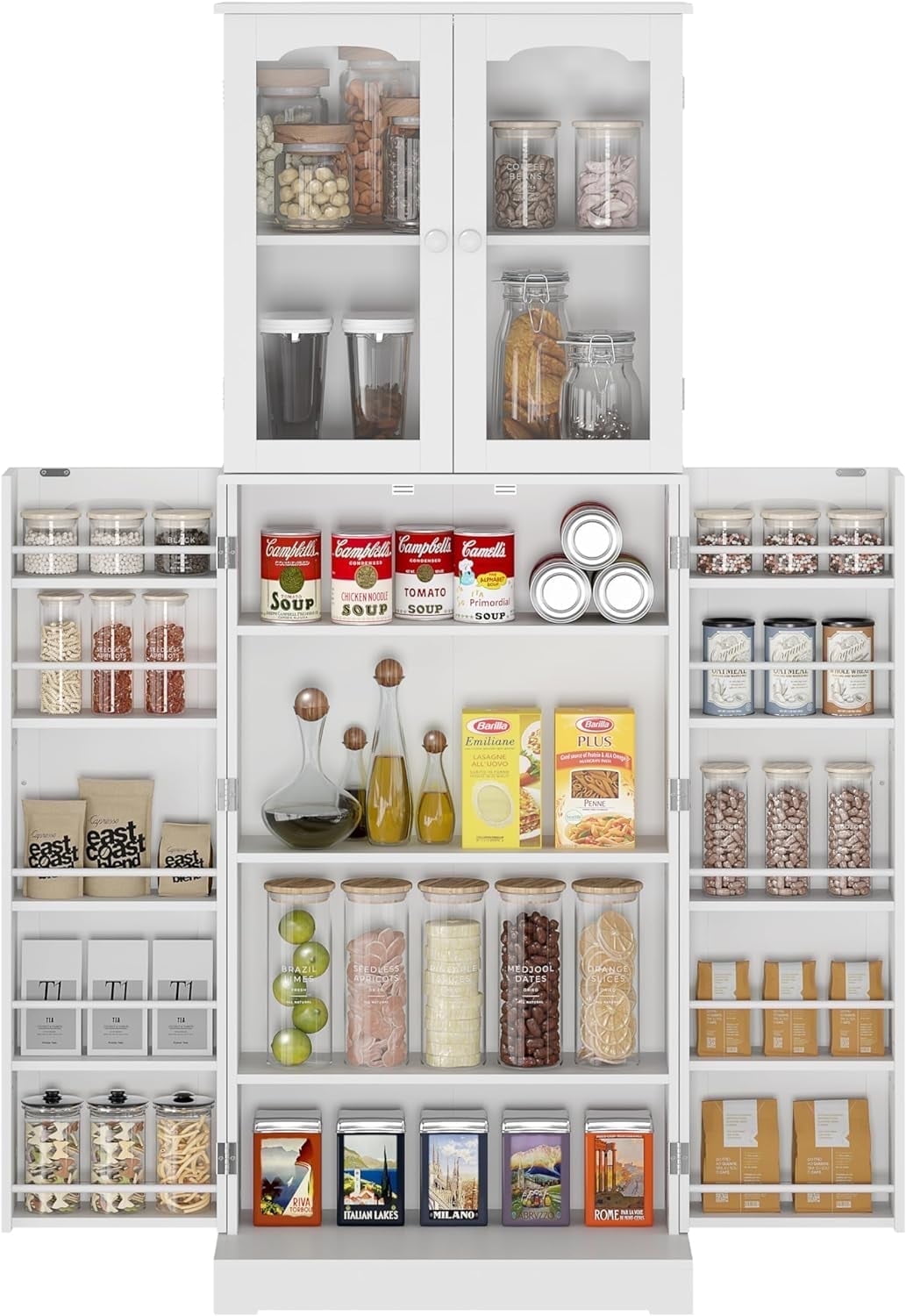 HOMEFORT 64" Kitchen Pantry Cabinet, Modern Tall Cabinet with MDF board ...