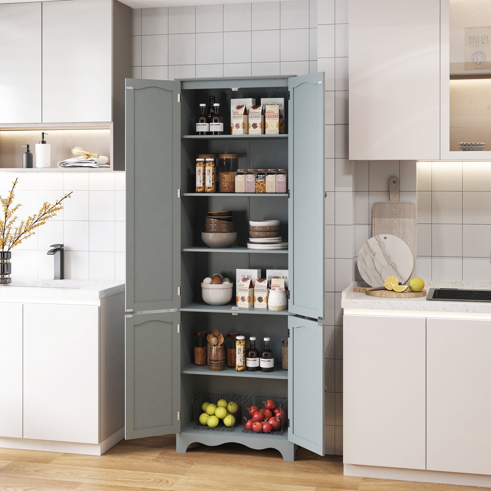 "HOMEFORT 72"" H Freestanding Pantry Cabinet, 2 Large Cabinets ...