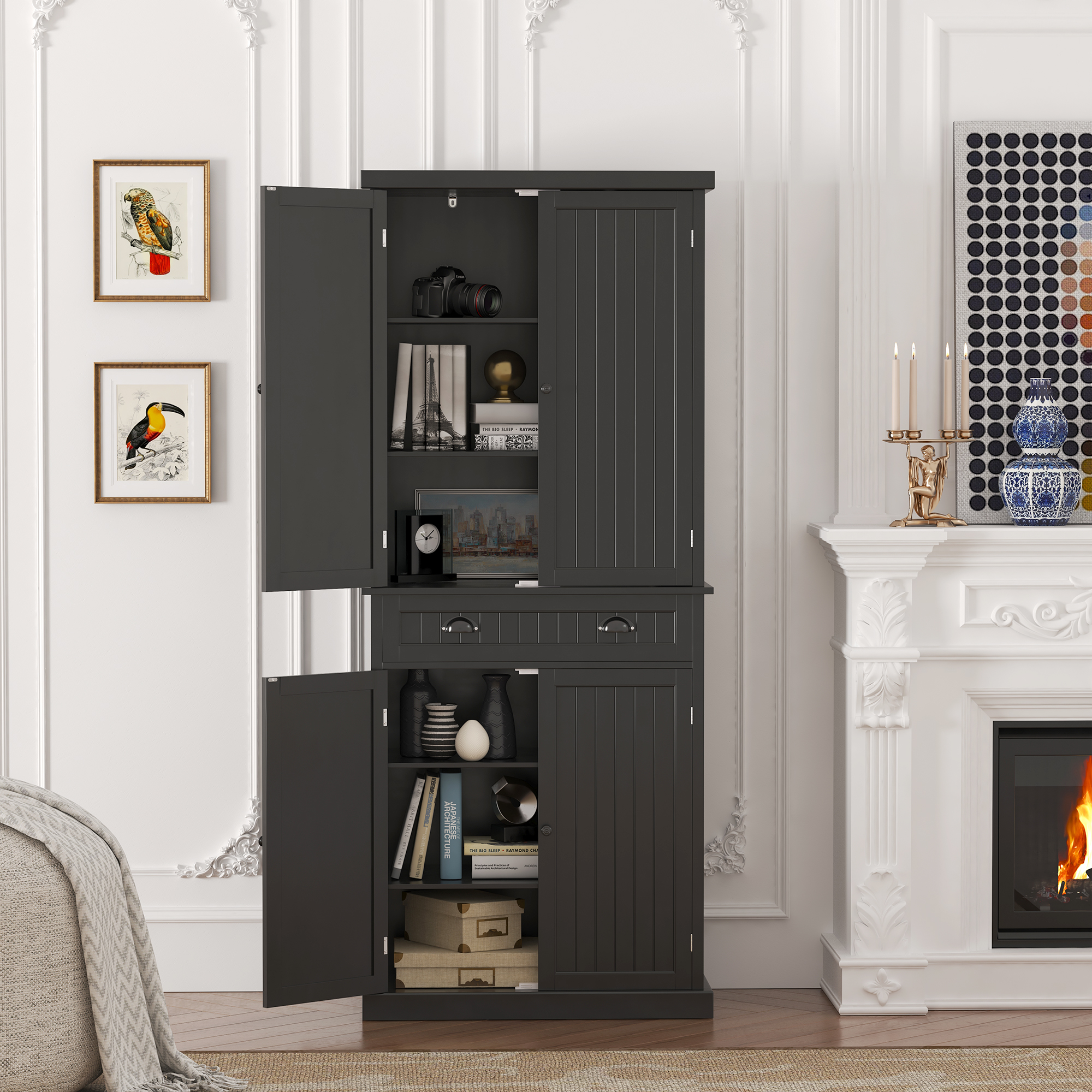 HomCom Modern Kitchen Pantry Freestanding Cabinet Cupboard with Doors ...