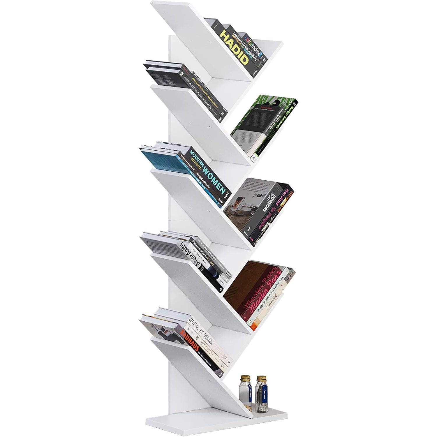 HOMEFORT 9-Shelf Bookshelf,Geometric Tree Bookcase,Wood Bookshelves ...