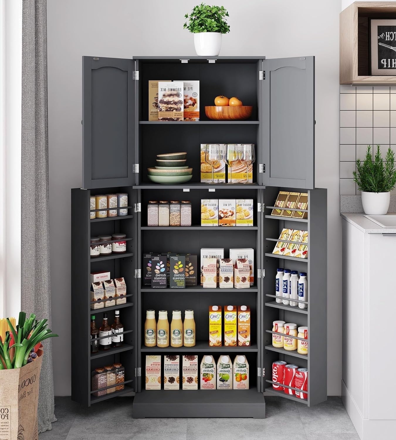 HOMEFORT Tall Kitchen Pantry Storage Cabinet with Doors and Shelves ...