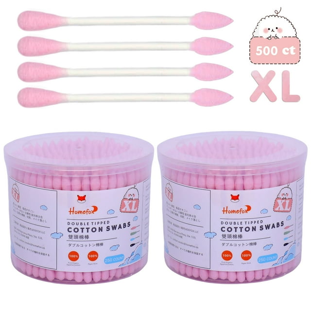 HOMEFOX 500 Count XL Pink Cotton Swabs Pointed Precision Extra Large ...
