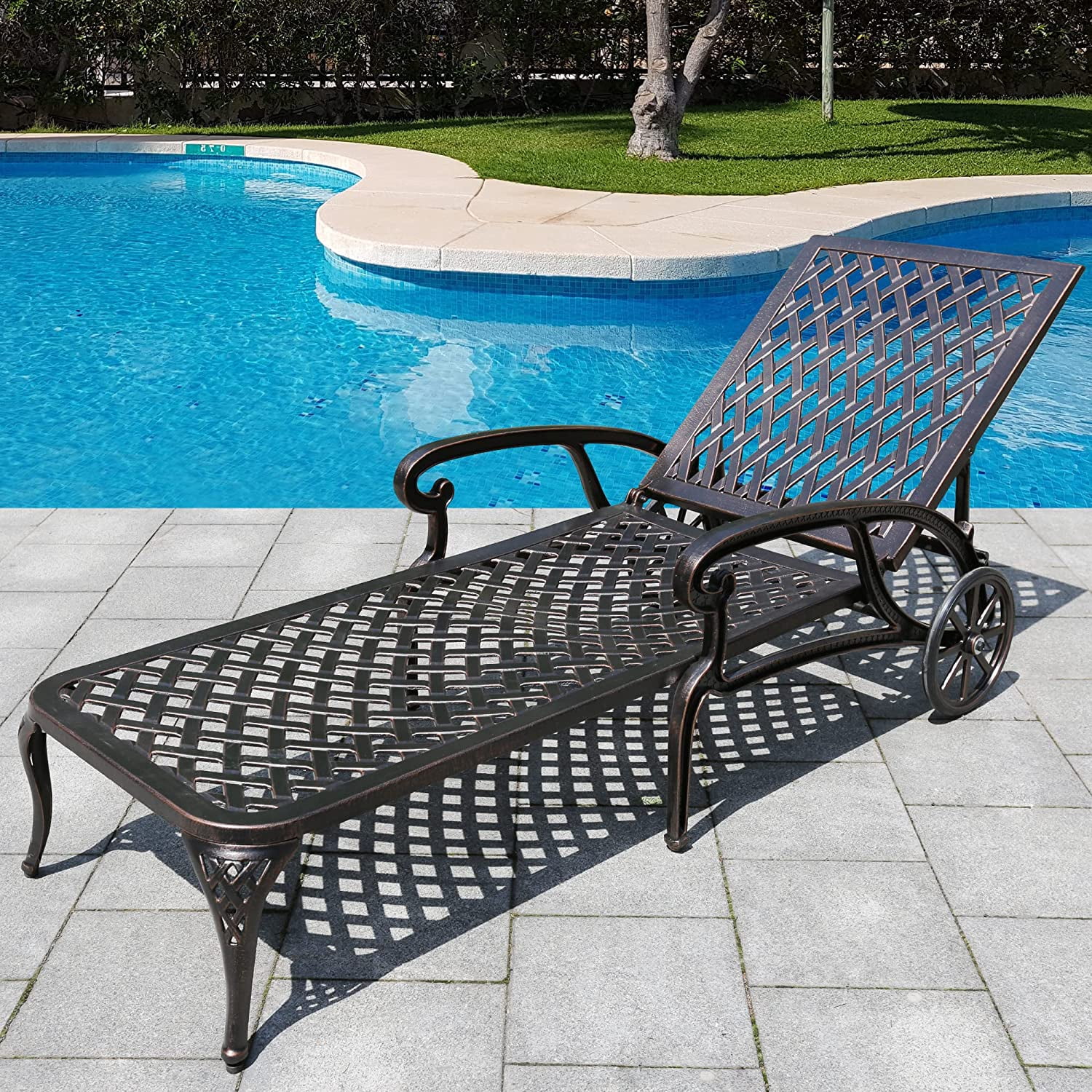HOMEFUN Chaise Lounge Chair Outdoor, Poolside Lounger Outside Cast ...