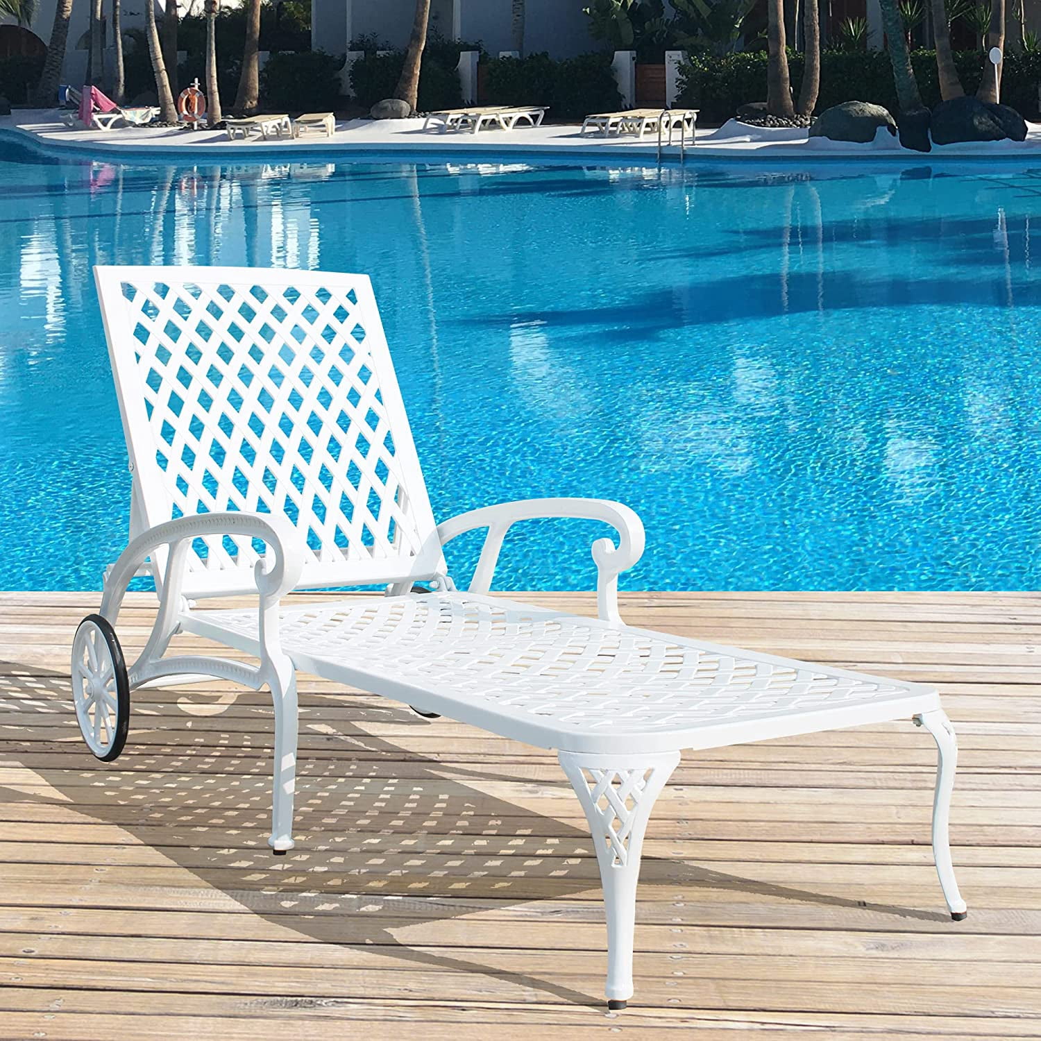 HOMEFUN Chaise Lounge Chair Outdoor, Poolside Lounger Outside Cast ...
