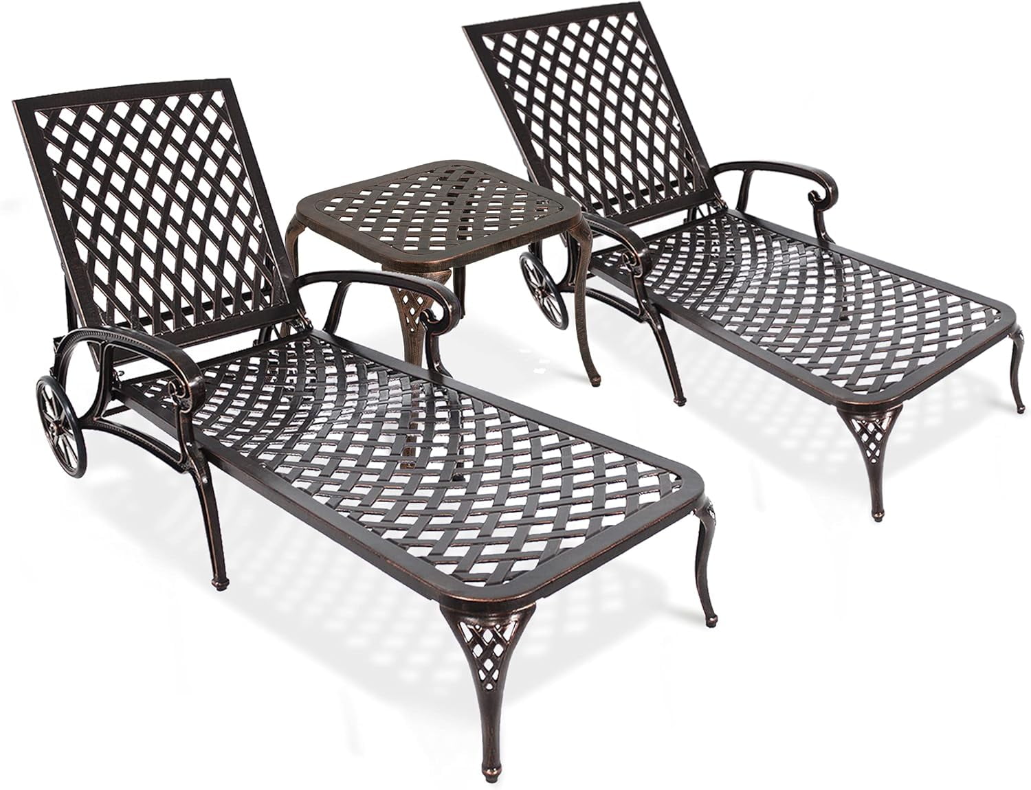 HOMEFUN Chaise Lounge Chair Outdoor, Poolside Lounger Set of 2 and 1 ...