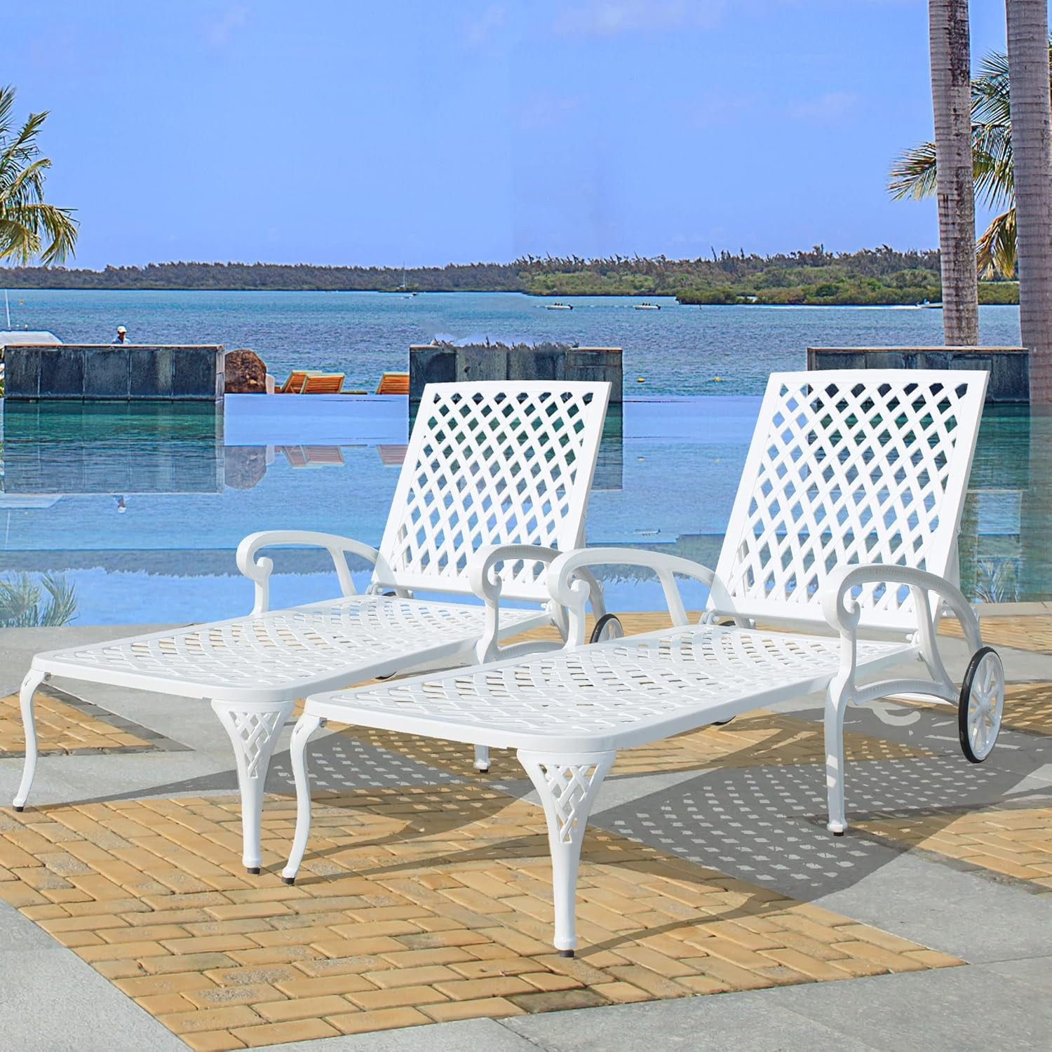 HOMEFUN Chaise Lounge Chair Outdoor, Poolside Lounger Set of 2 Cast ...