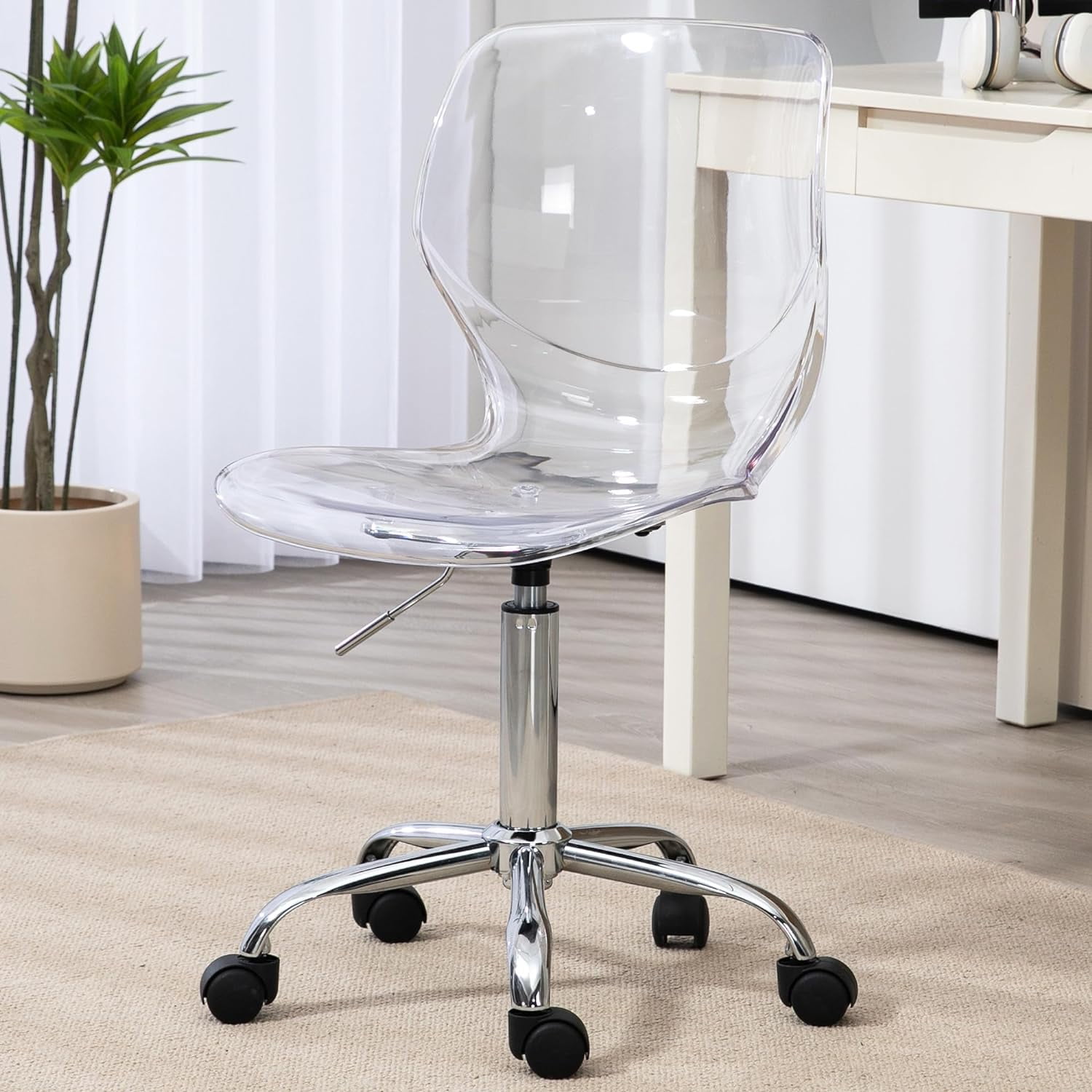 HOMEFUN Clear Chairs Acrylic Desk Chair Rolling Transparen Vanity Chair ...
