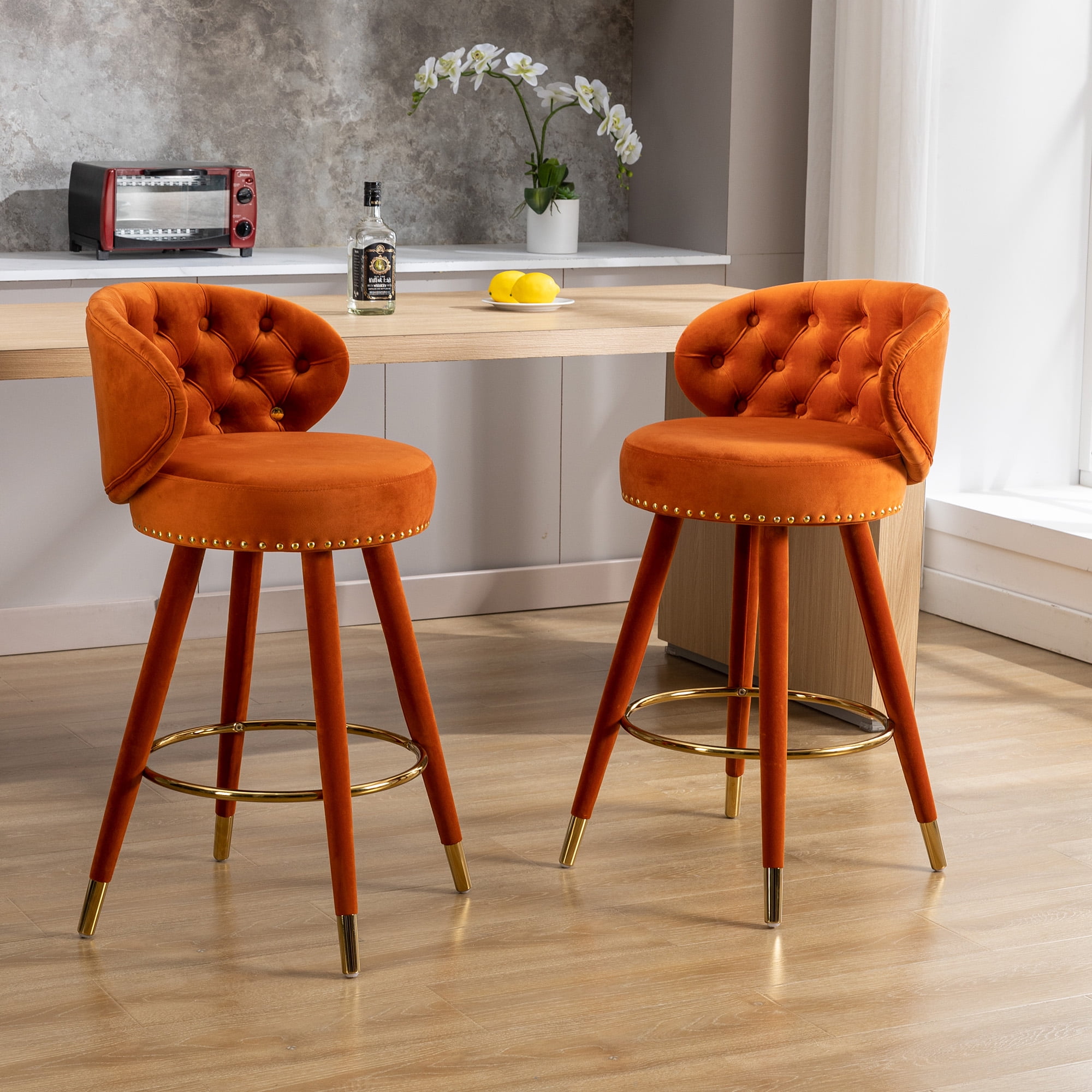 Homefun Counter Height Bar Stools Set of 2 Swivel Back Support Wood ...