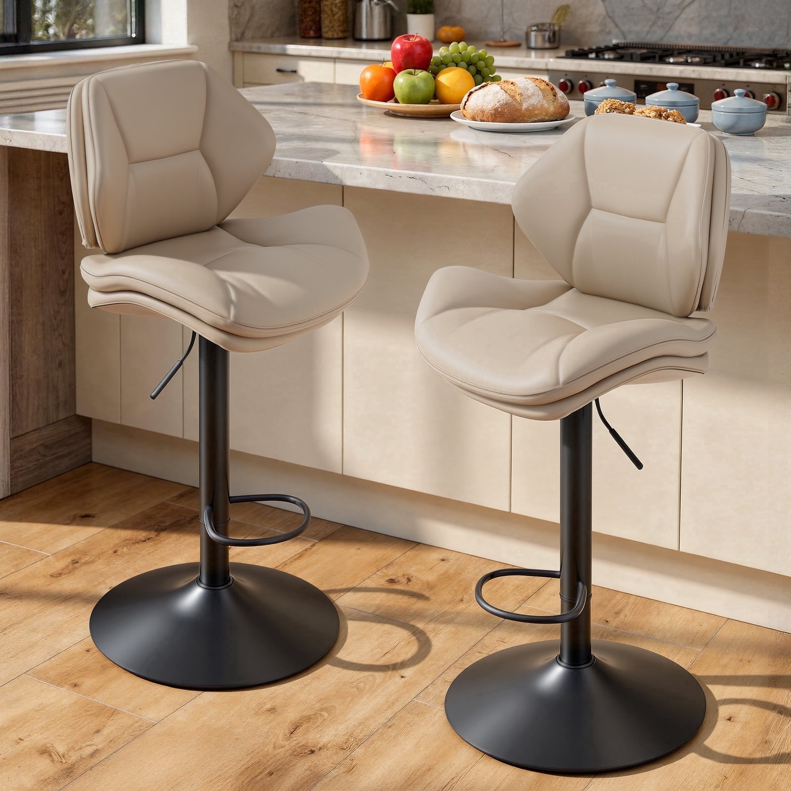 Homefun Swivel Bar Stools Set of 2,Double-Layer Filled Upholstered with ...
