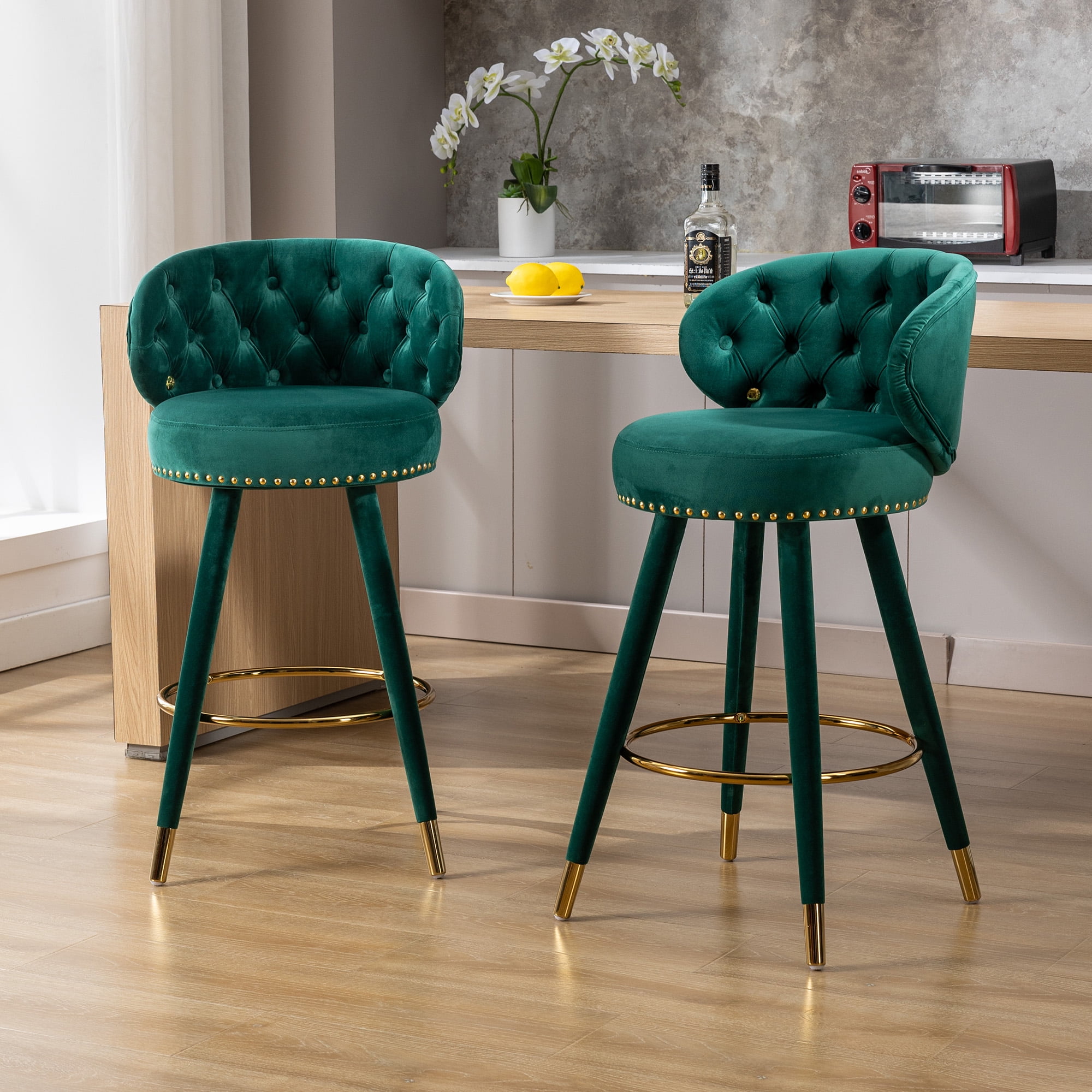 Homefun Counter Height Bar Stools Set of 2 Swivel Back Support Wood ...