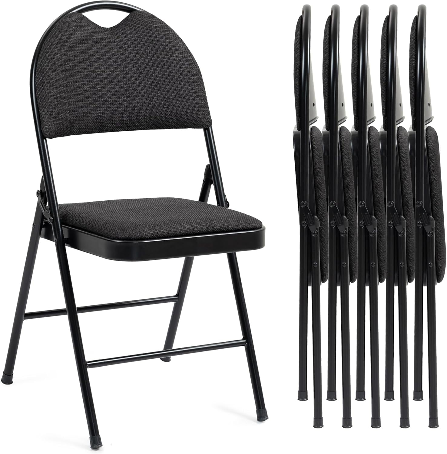 HOMEFUN Folding Chairs with Cushion Padded Foldable Chair 6 Pack ...
