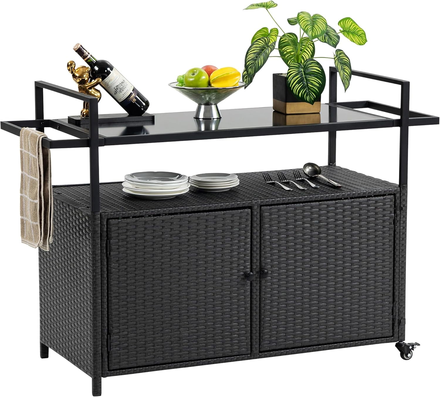 HOMEFUN Outdoor Bar Cart Table - Patio Console Storage Cabinet BBQ ...
