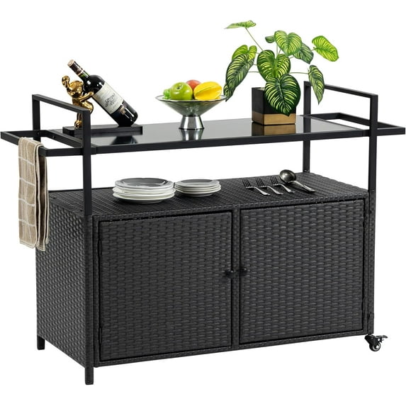 HOMEFUN Outdoor Bar Cart Table - Patio Console Storage Cabinet BBQ ...