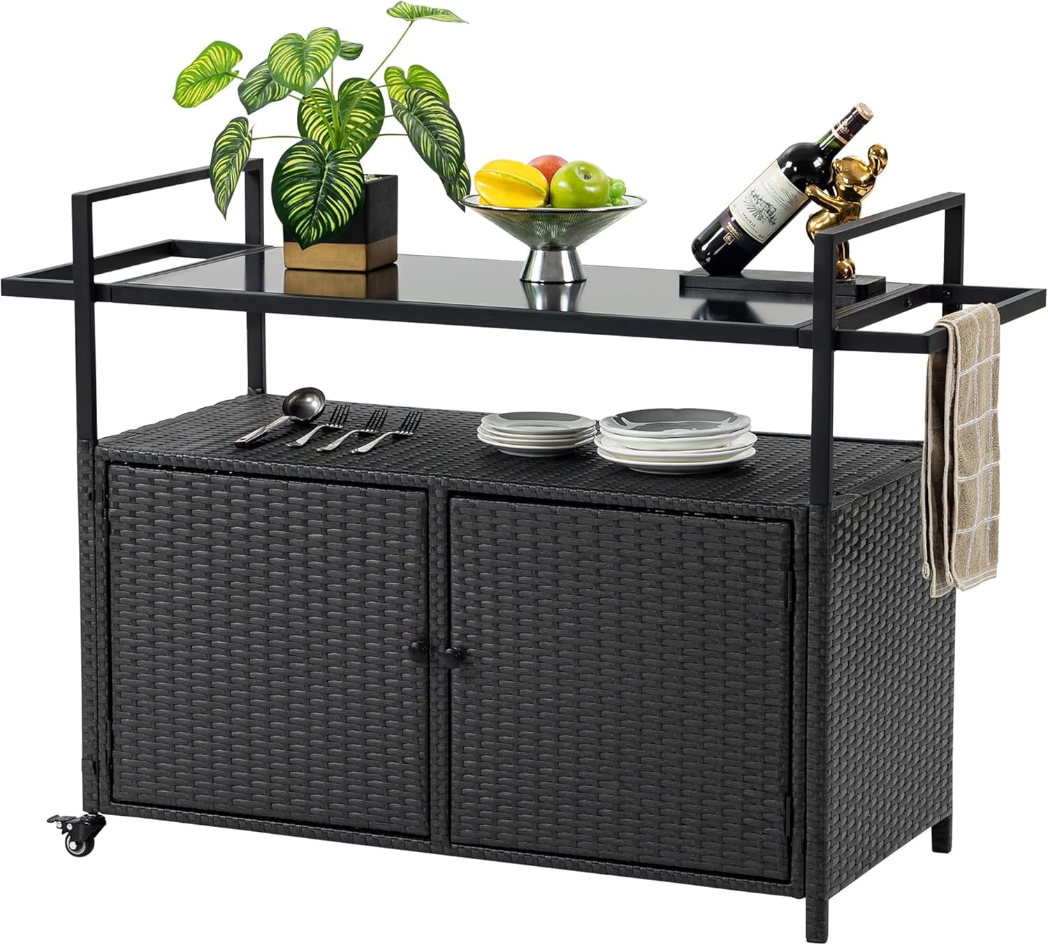 HOMEFUN Outdoor Bar Carts with Storage Cabinet - BBQ Grill Cart with ...