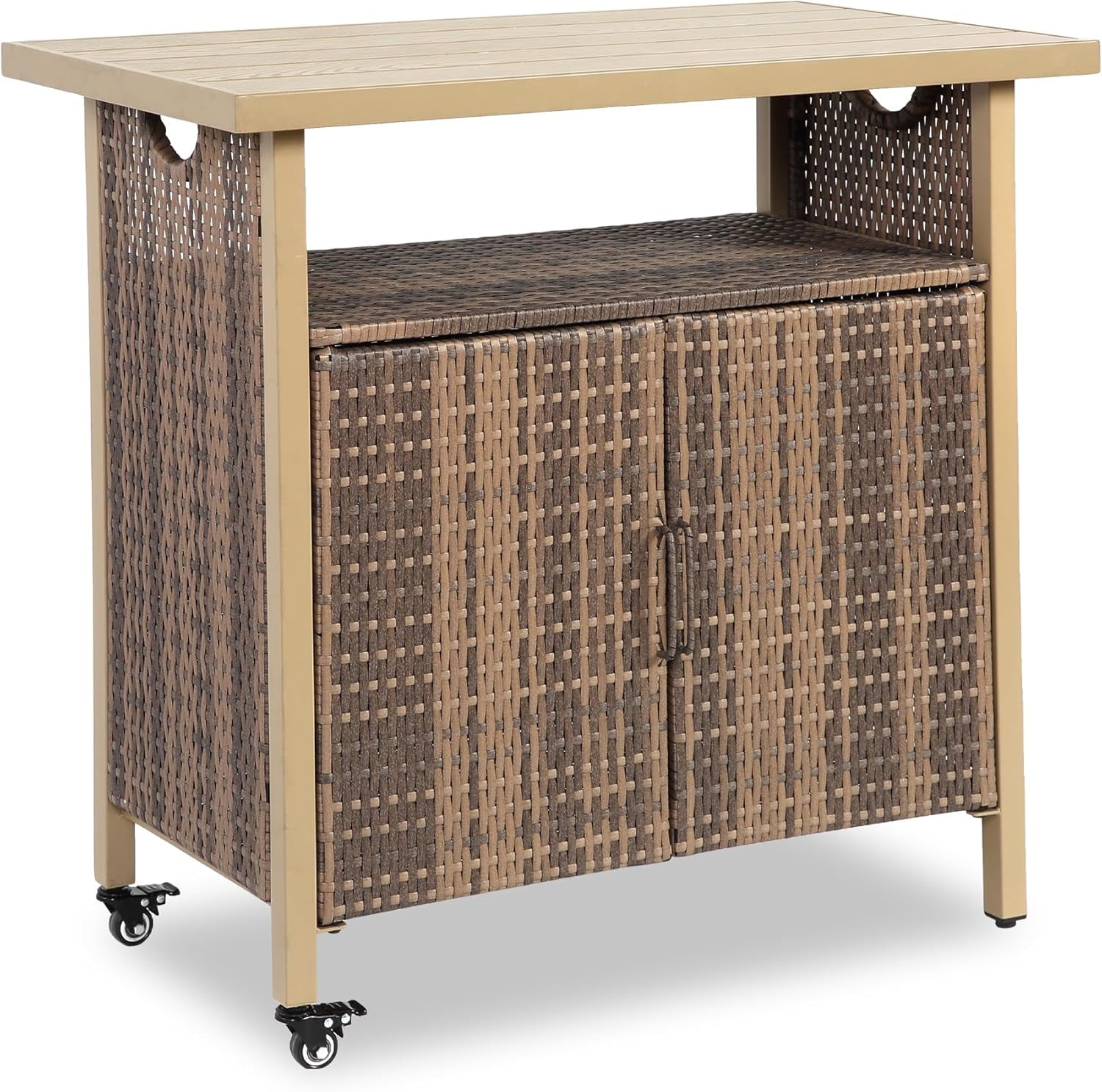 HOMEFUN Outdoor Bar Table with Storage Cabinet Patio Serving Carts on ...