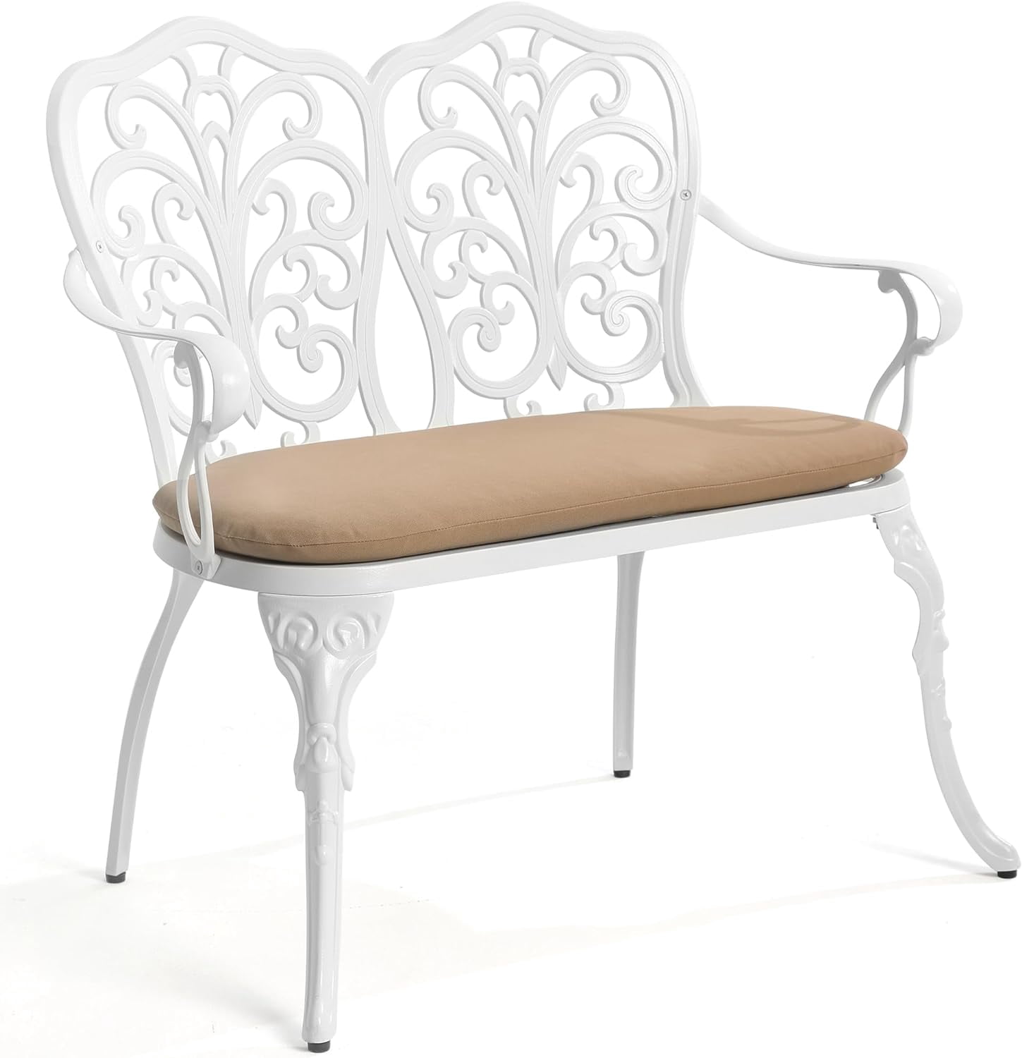 HOMEFUN Outdoor Bench, Patio Garden Benches Metal Loveseat White Cast ...