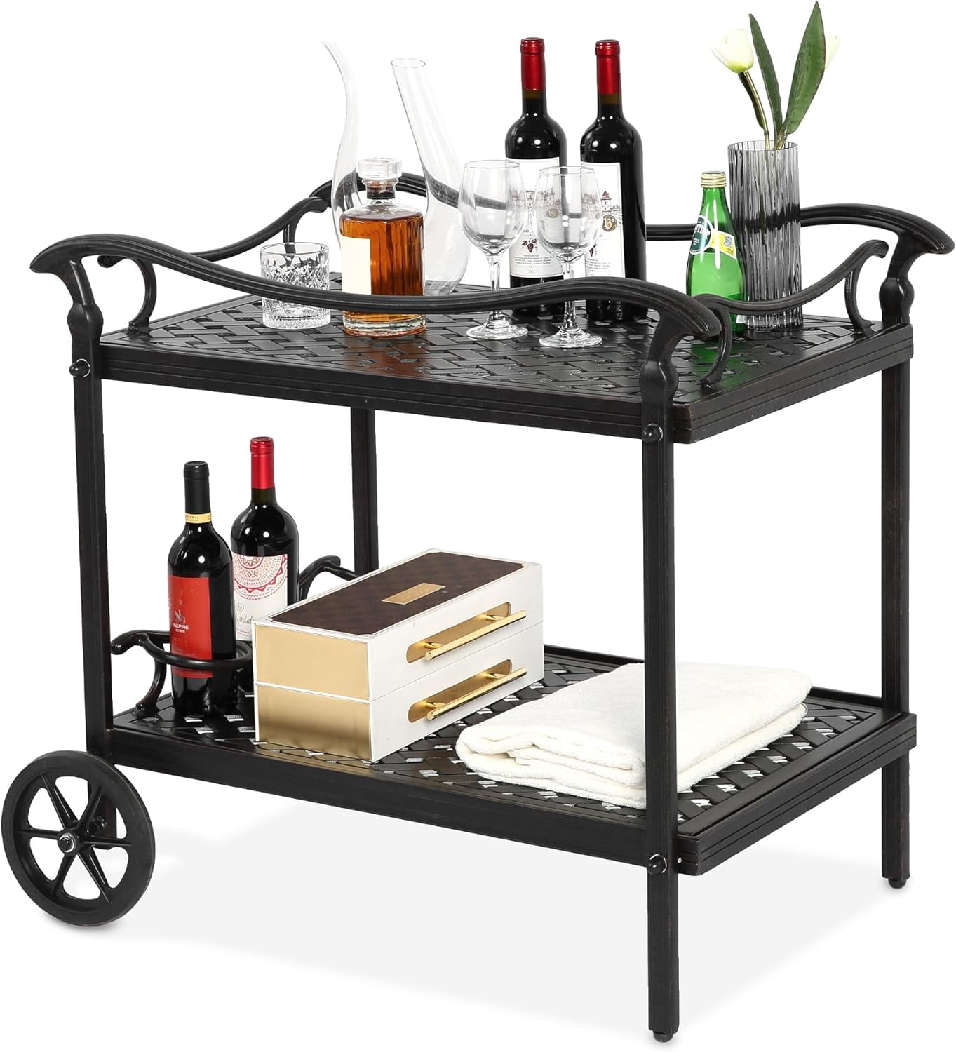 HOMEFUN Outdoor Cast Aluminium Serving Tea Cart with Wheels & Kitchen ...