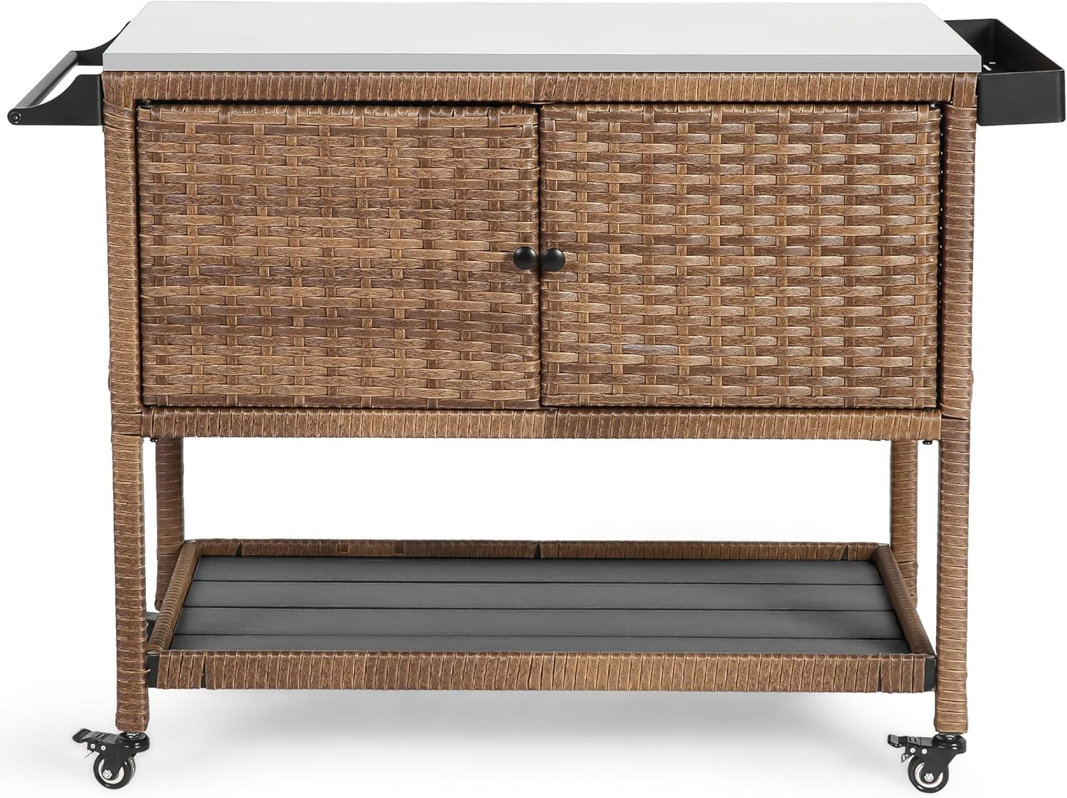 HOMEFUN Outdoor Grill Cart Kitchen Island with Storage Stainless Steel Top BBQ Prep Station ...