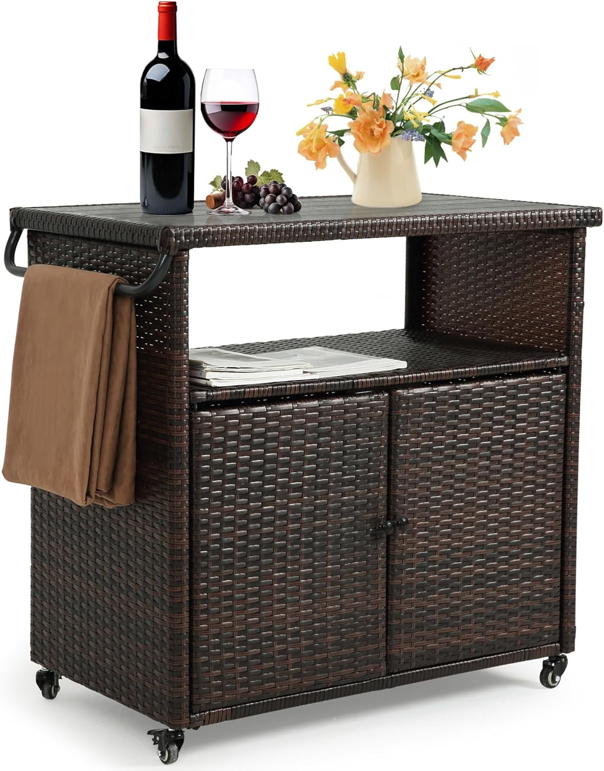 HOMEFUN Outdoor Grill Carts with Storage Cabinet - Outside Bar Cart ...