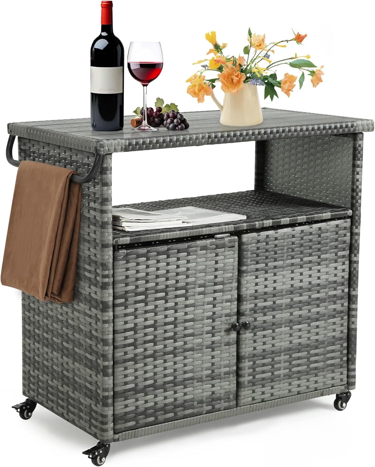 HOMEFUN Outdoor Grill Carts with Storage Cabinet - Outside Bar Cart ...