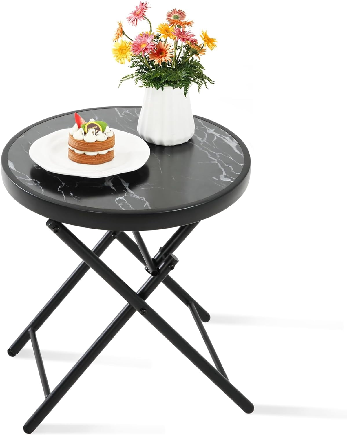 HOMEFUN Outdoor Side Tables - Folding Patio End Table with Tempered ...