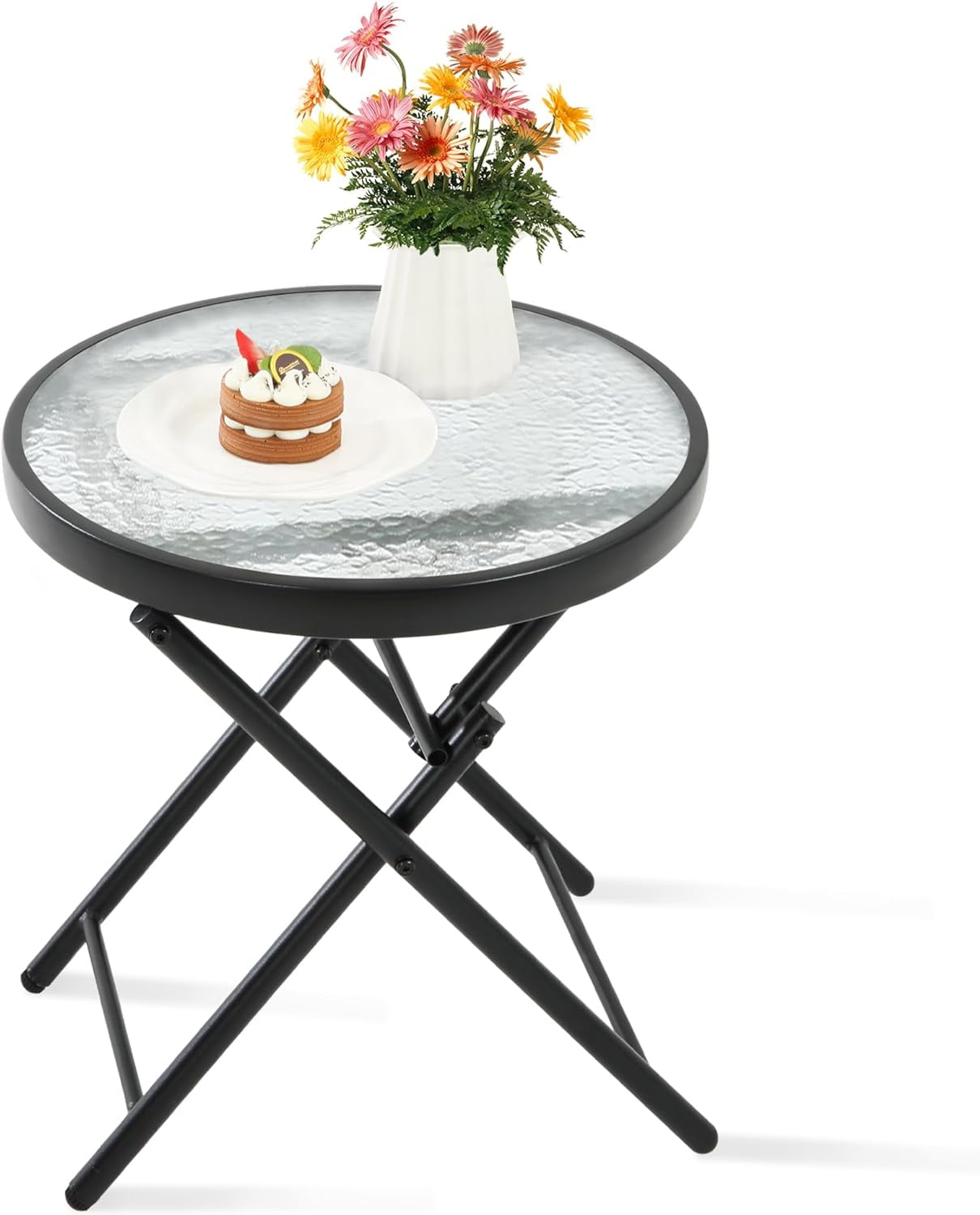 HOMEFUN Outdoor Side Tables - Folding Patio End Table with Tempered ...