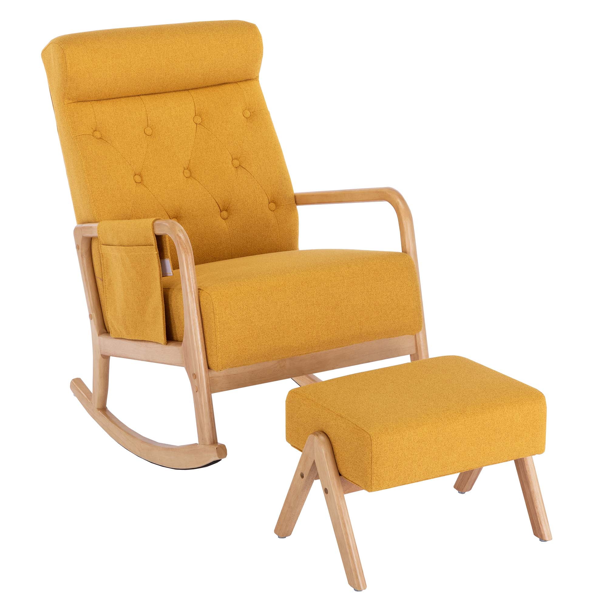 HOMEFUN Rocking Chair With Ottoman, Mid-Century Modern Upholstered ...