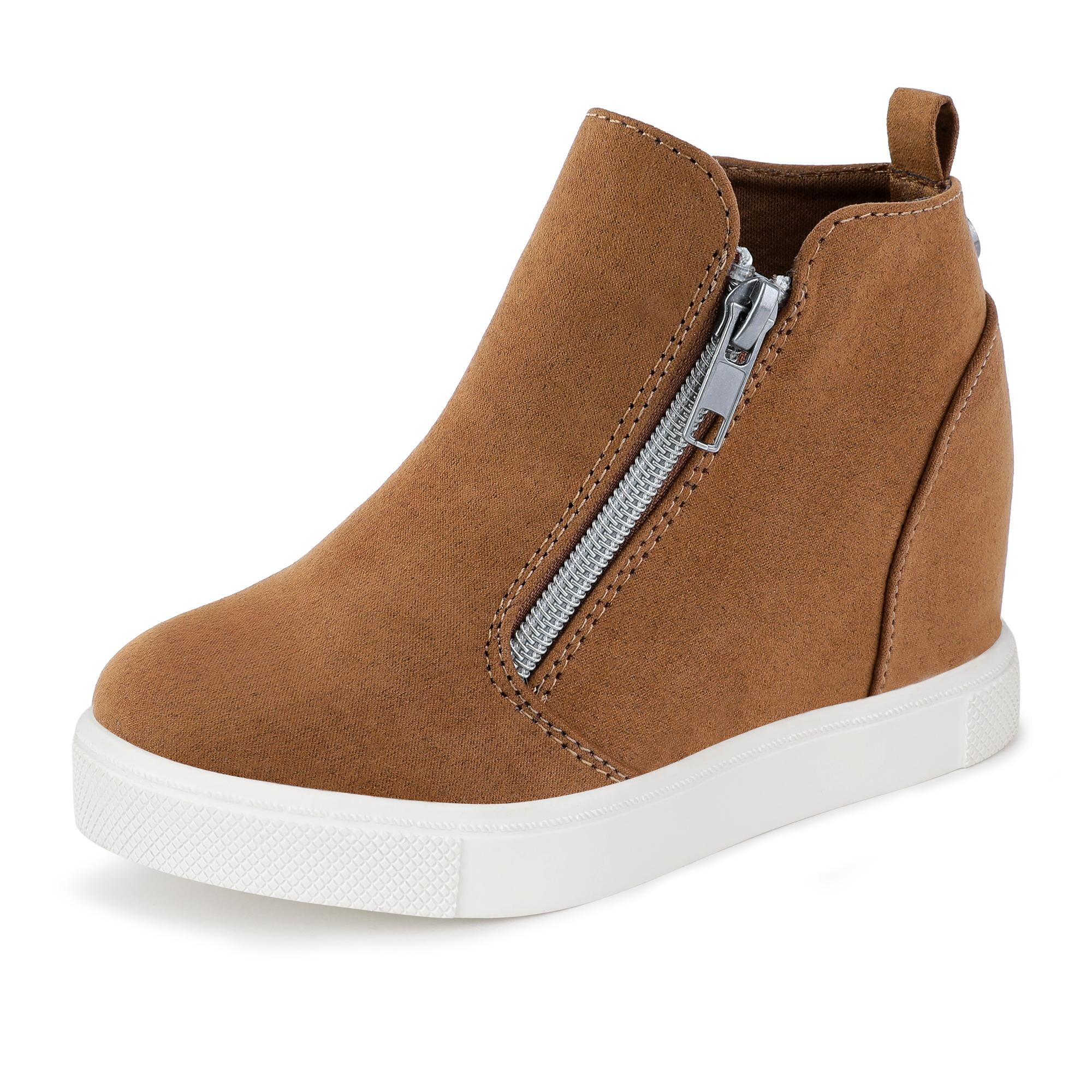 HOMEHOT Girls High Top Wedge Sneakers with Side Zipper, Platform Sole ...