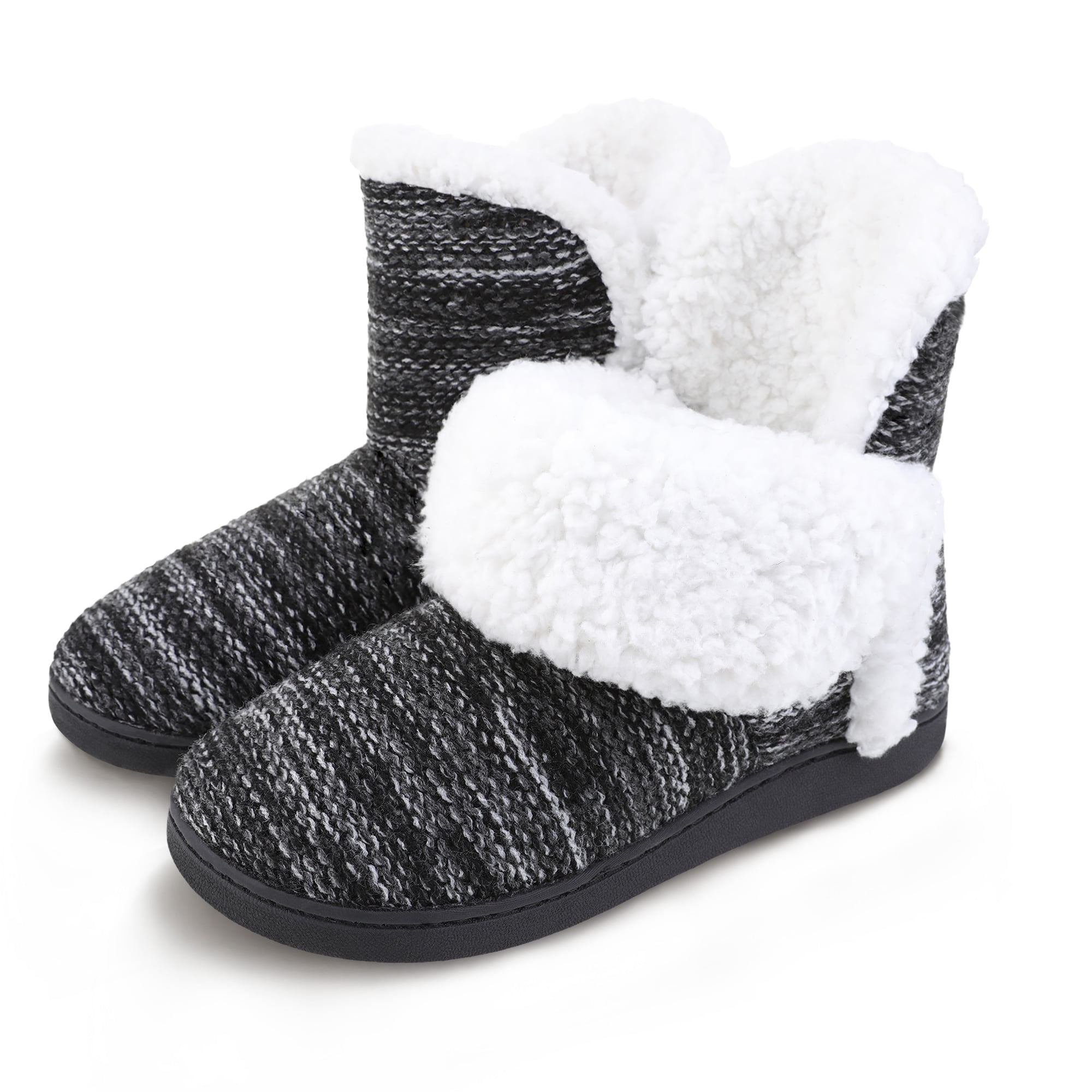 HOMEHOT Womens Bootie Slippers, Faux Fur, Memory Foam, Indoor/Outdoor ...