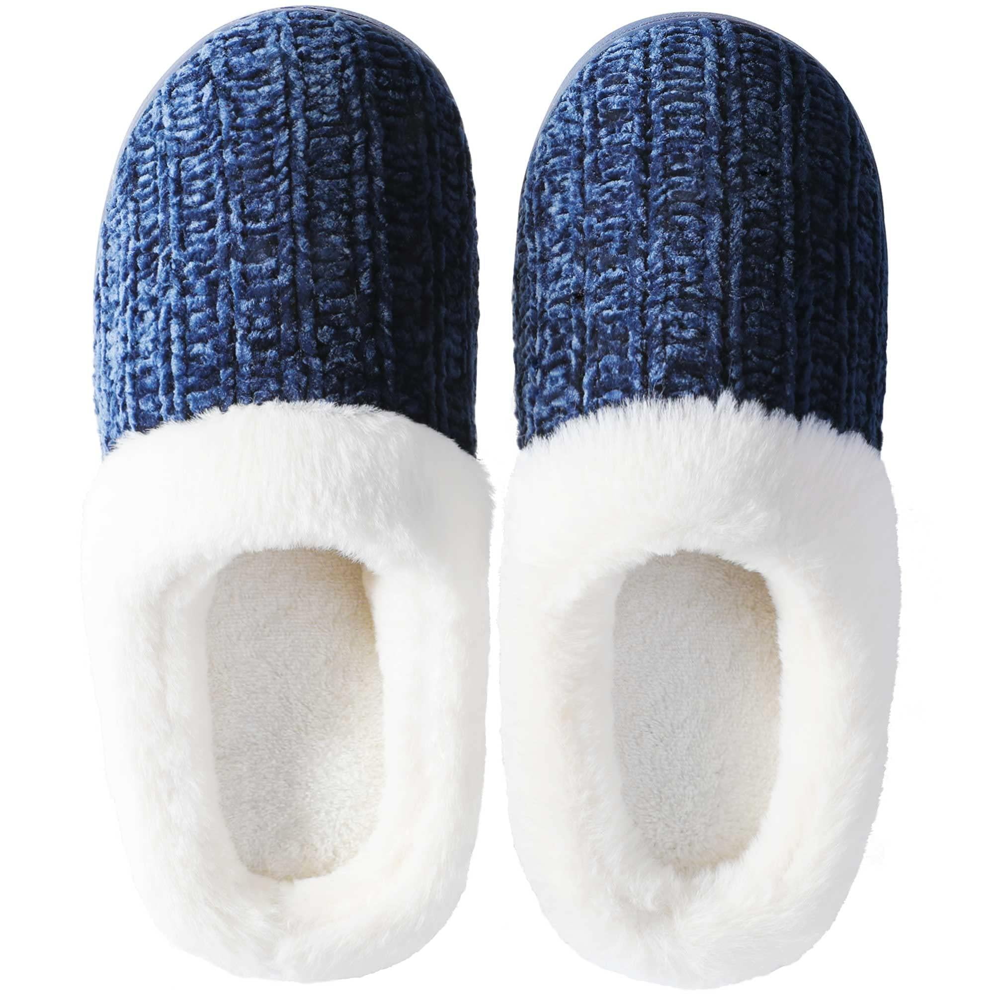 HOMEHOT Womens Fuzzy Slippers Plush Lined Memory Foam Slippers Chenille ...