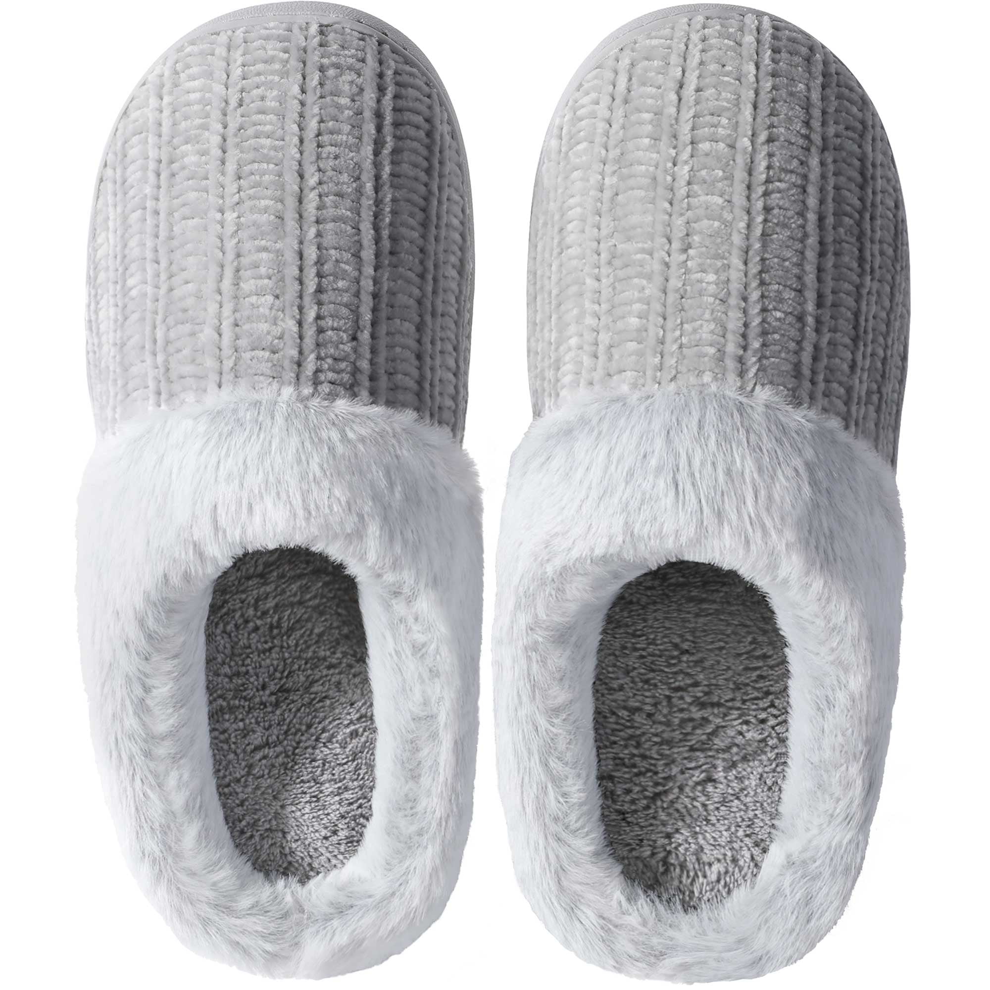 HOMEHOT Womens Fuzzy Slippers, Plush Lined Memory Foam, Indoor/Outdoor ...
