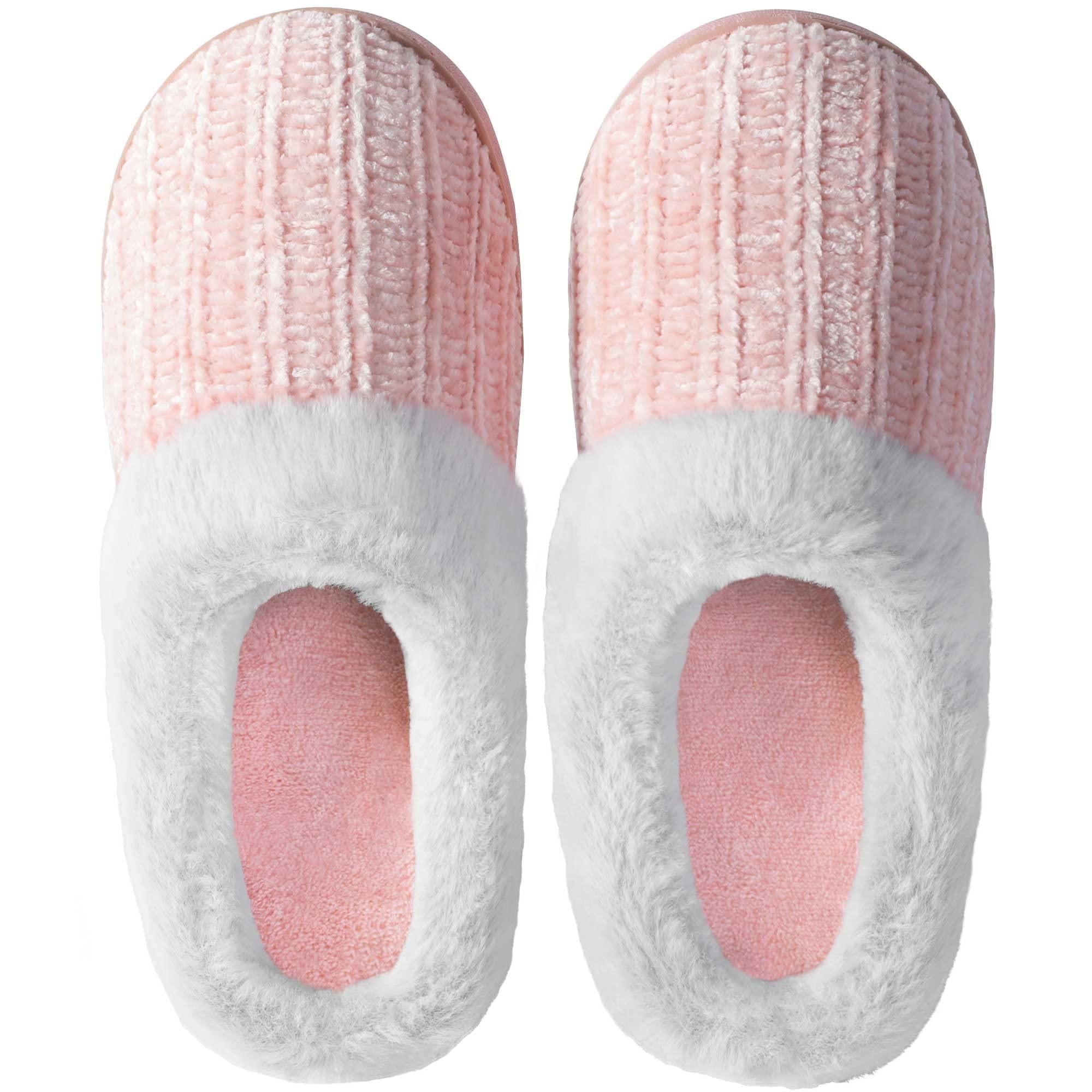 HOMEHOT Women's Fuzzy Slippers, Plush Lined, Chenille Scuff, Pink, Size ...