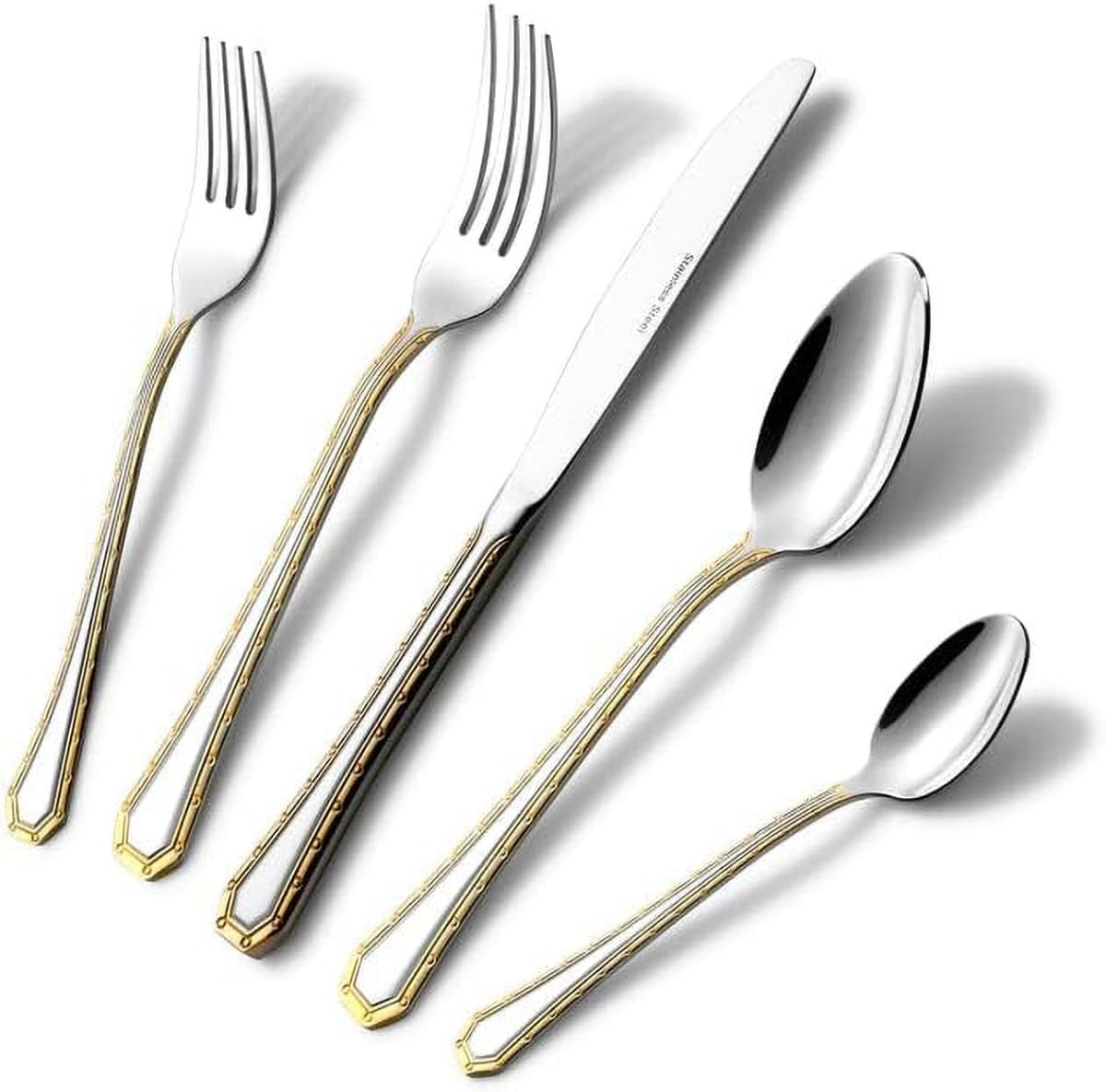 HOMEHUT 40-Pieces Flatware Set - Gold Cutlery Set Service for 8 People ...