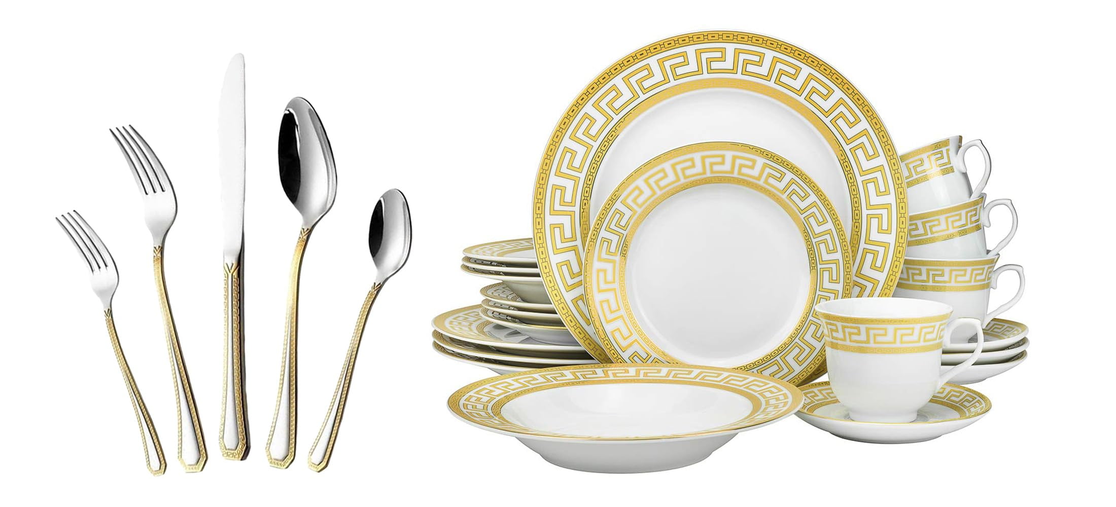 HOMEHUT 40 Pieces Vintage Gold Dinnerware and 18/10 Premium Stainless ...