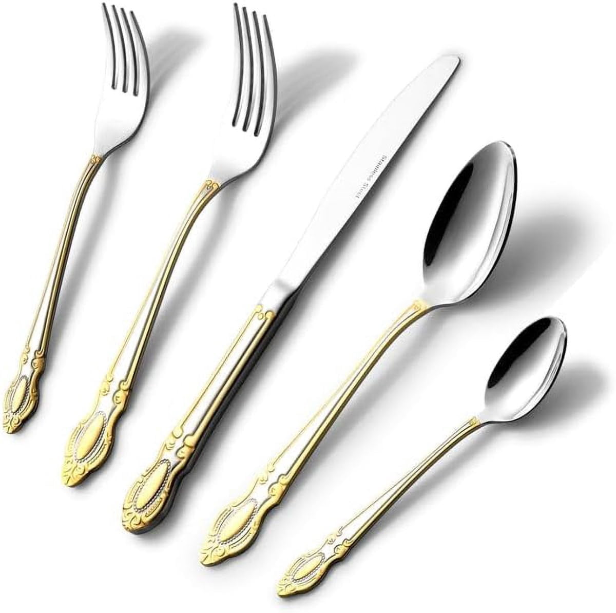HOMEHUT 60-Pieces Flatware Set - Gold Cutlery Set Service for 12 People ...