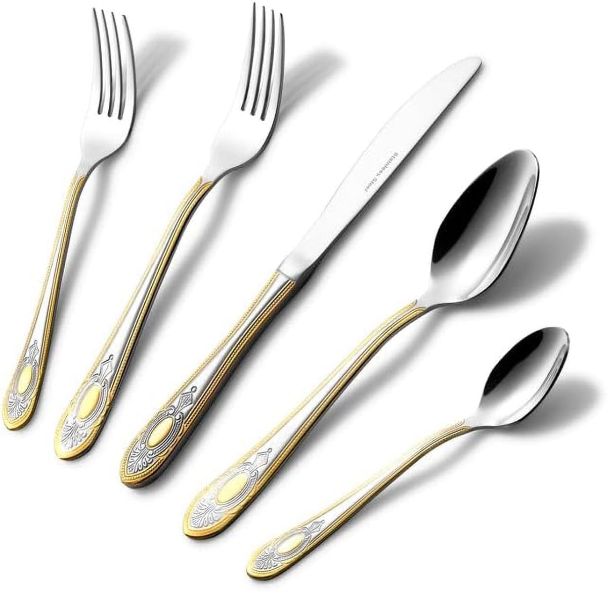 HOMEHUT 60-Pieces Flatware Set - Gold Cutlery Set Service for 12 People ...