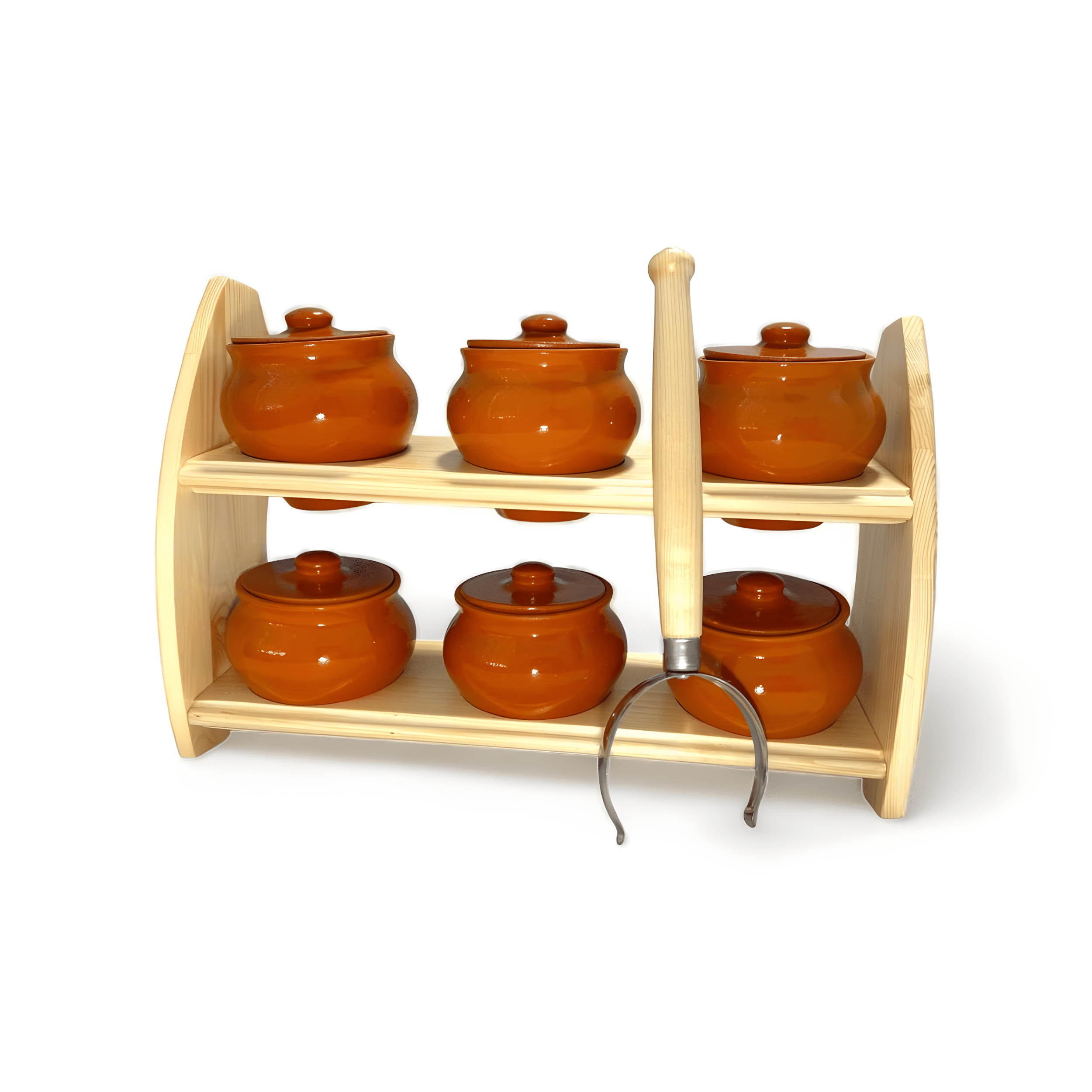 HOMEHUT Premium Handcrafted Stoneware Pot Set with Oven Fork and Wooden ...